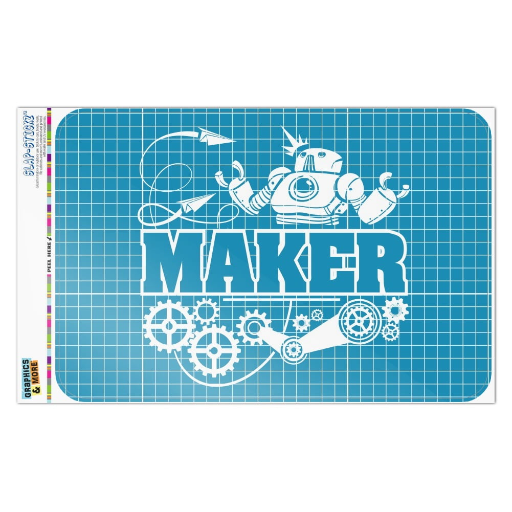 Maker Blueprint Design with Robot and Gears Home Business Office Sign ...