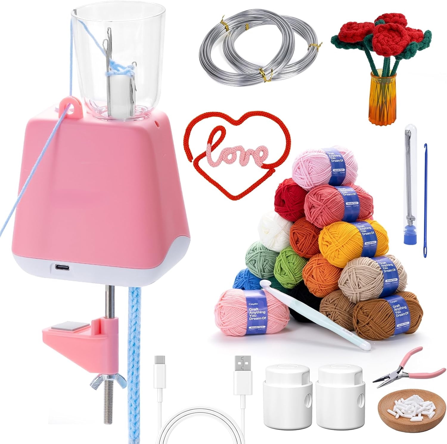 Maker Kit for Beginners, 92pcs i-Cord Knitting Set for DIY Handicrafts ...
