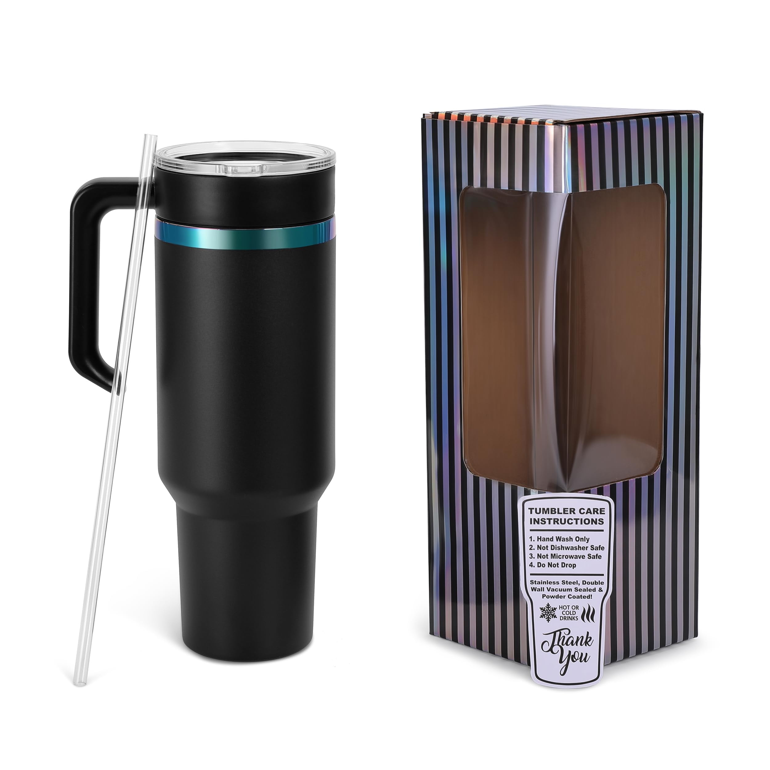 Makerflo 40 oz Rainbow Plated Black Powder Coated Tumbler Pack of 1 ...