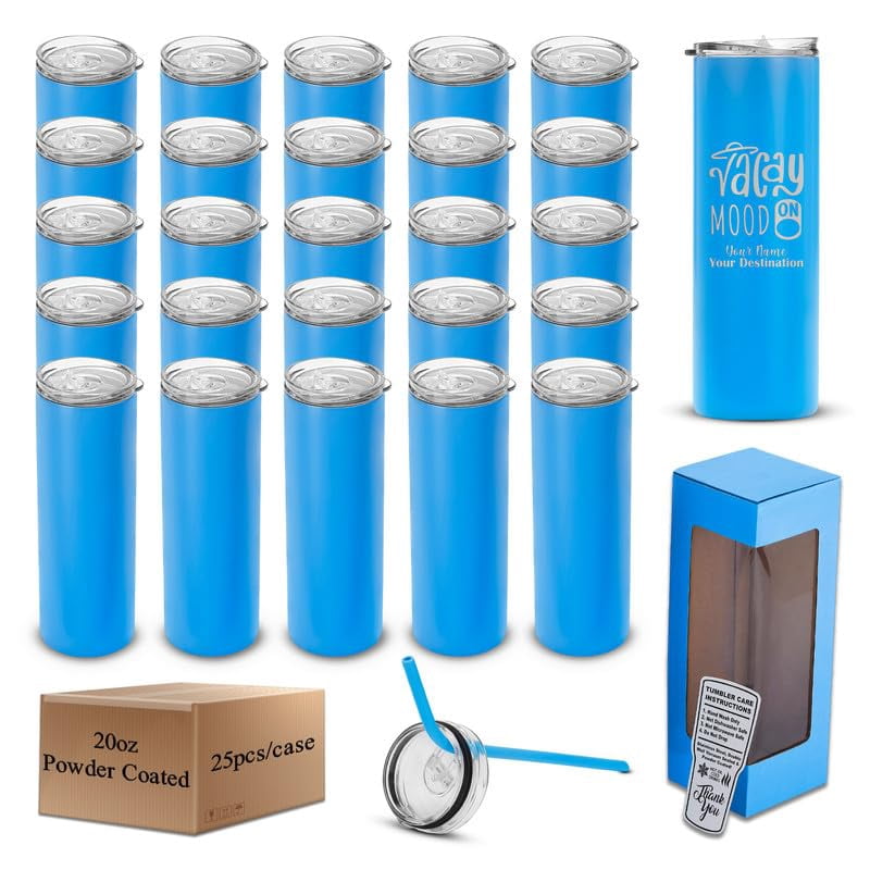 Makerflo Light Blue 20 oz Skinny Powder Coated Tumbler (25 pack) Ideal ...