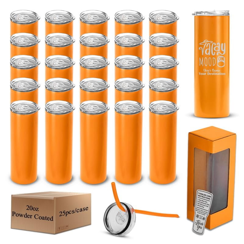Makerflo Orange 20 oz Skinny Powder Coated Tumbler (25 Pack) Ideal for ...