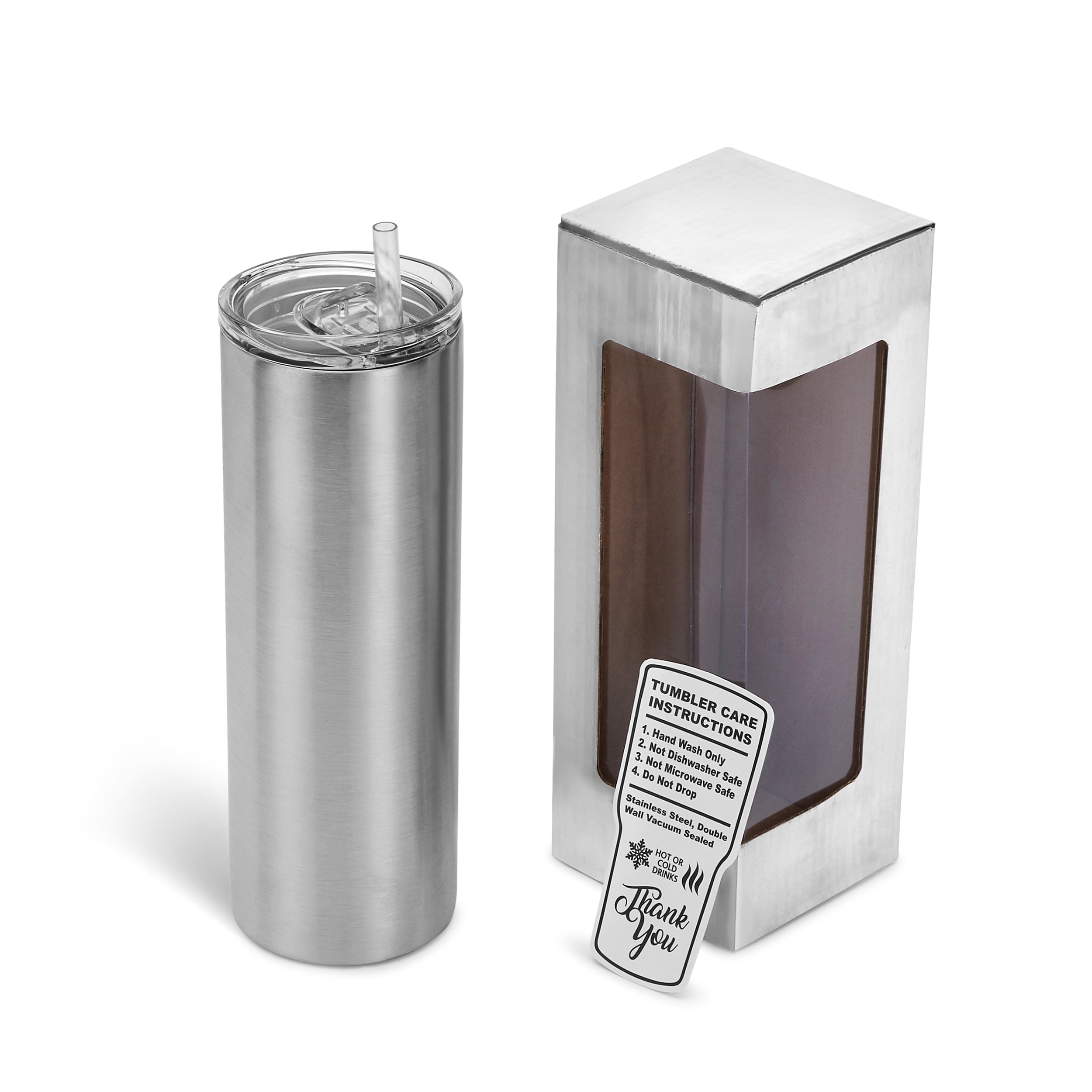 Makerflo 20 oz Silver Stainless Steel Tumbler with Lid and Straw Ideal ...