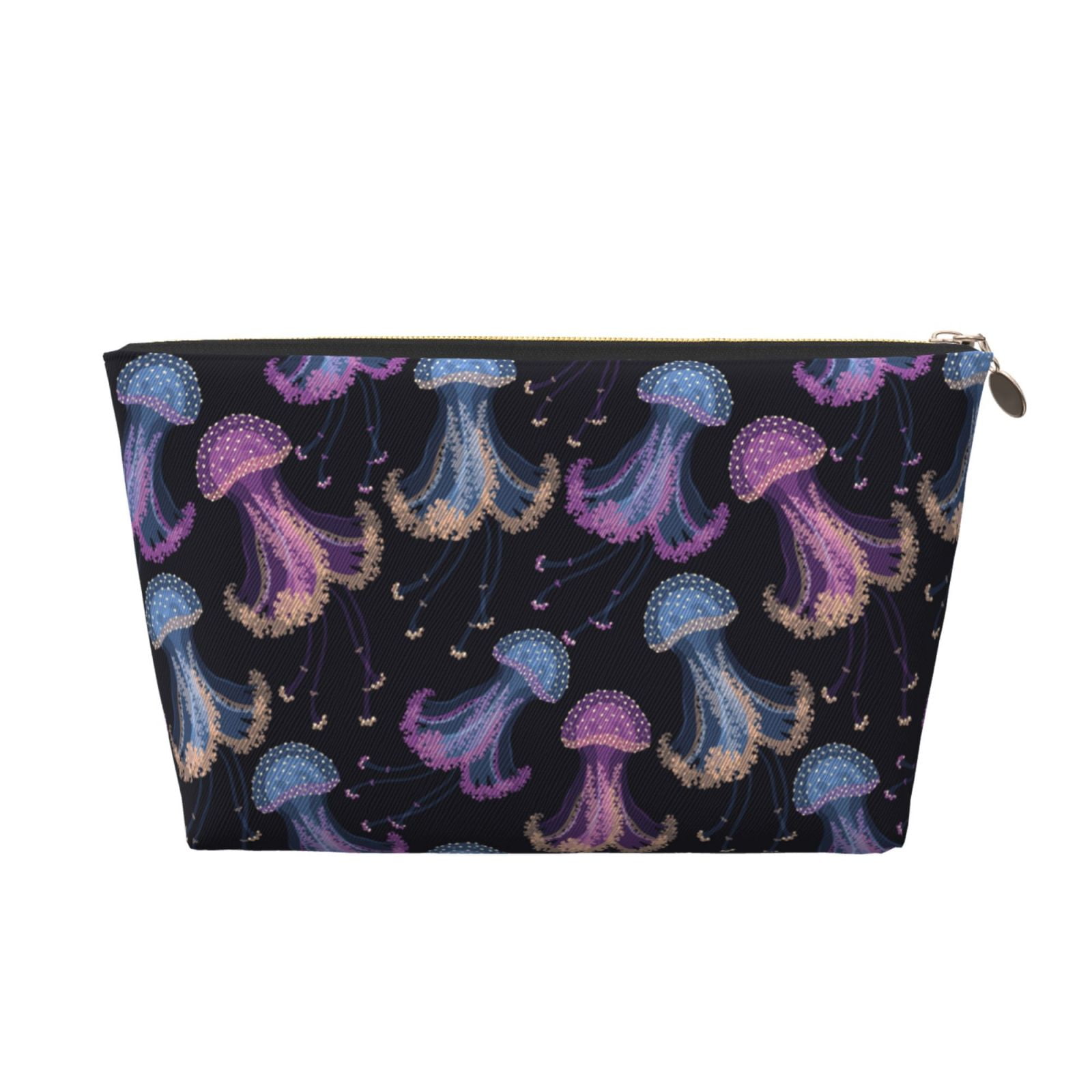 Makeup Bag - Blue Purple Jellyfish Print Cosmetic Bag Portable Travel ...