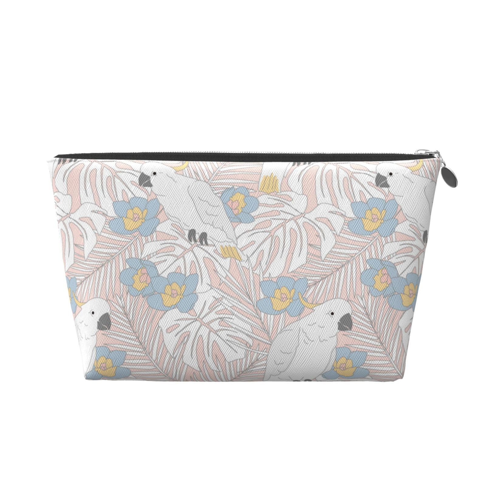Makeup Bag - Cartoon Palm Leaf Monstera Parrot Cosmetic Bag Portable ...