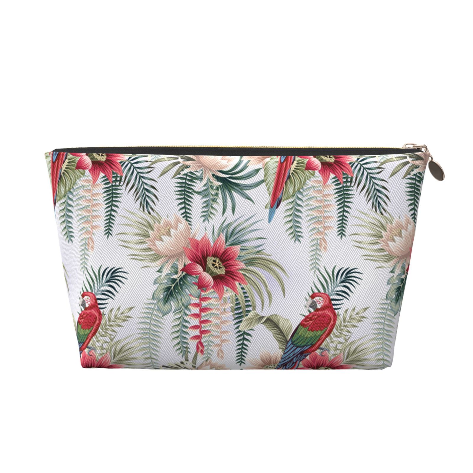 Makeup Bag - Cute Parrot Flowers Palm Leaves Cosmetic Bag Portable ...