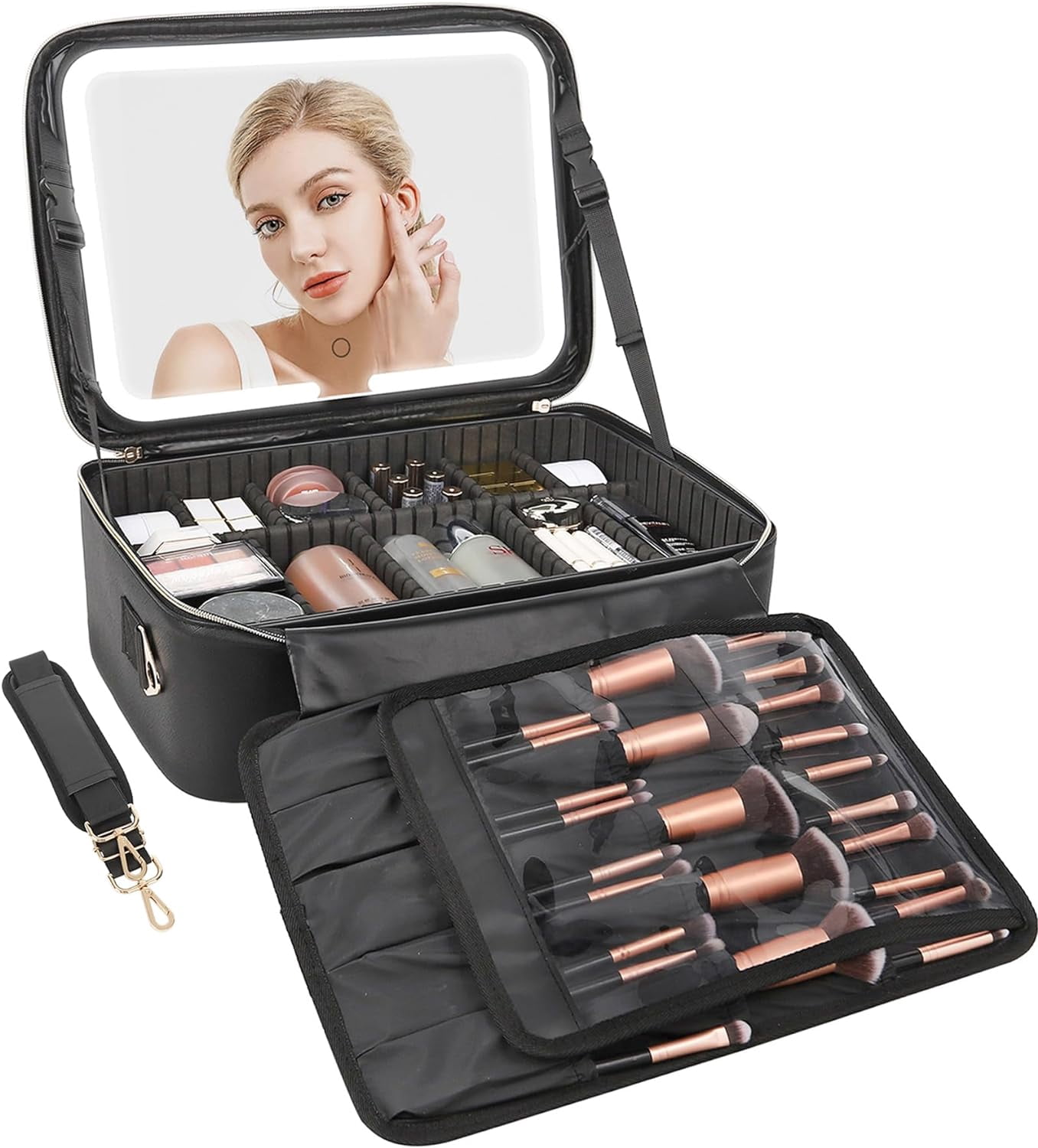Makeup Bag with LED Mirror, 16.2 inches Large Professional Makeup Case ...