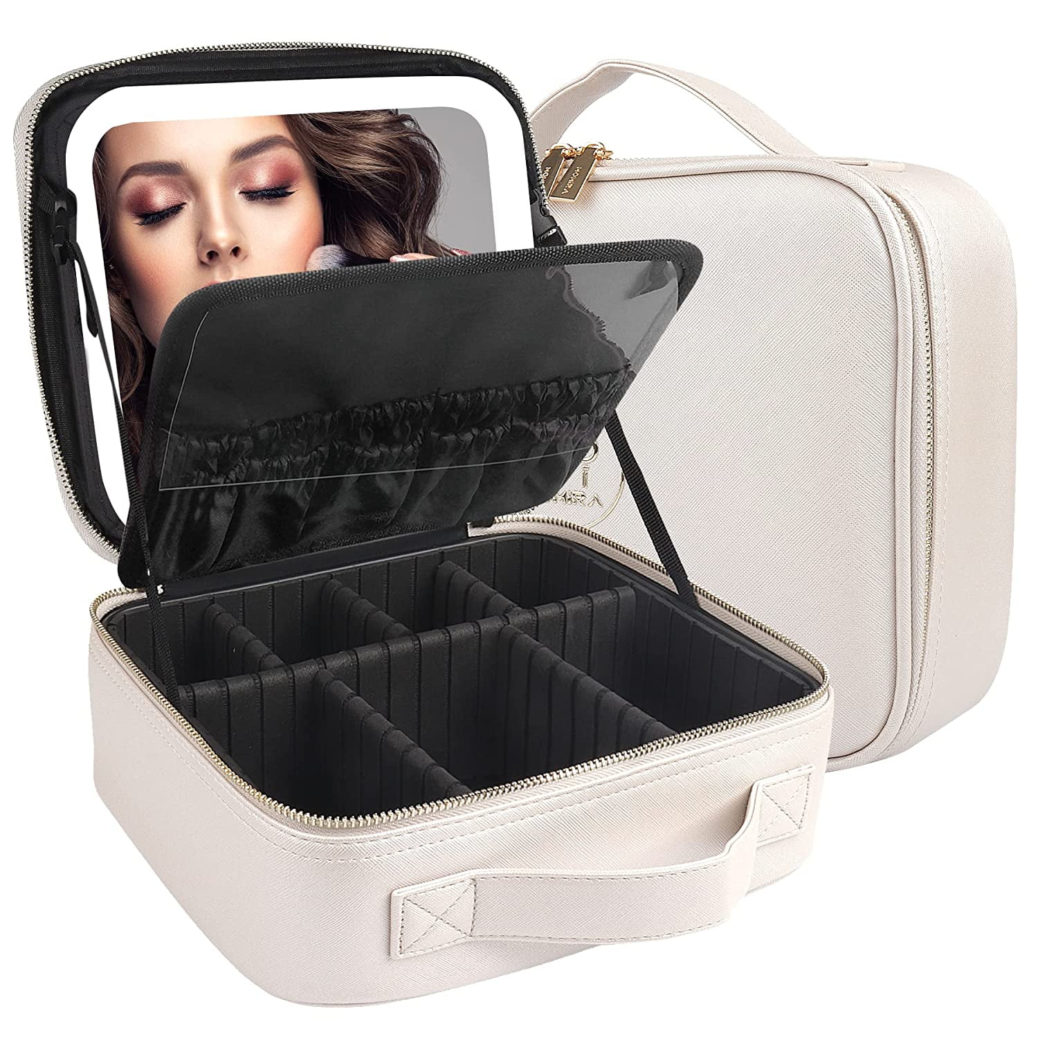 Makeup Bag with Light-up Mirror Travel Makeup Train Case Cosmetic ...