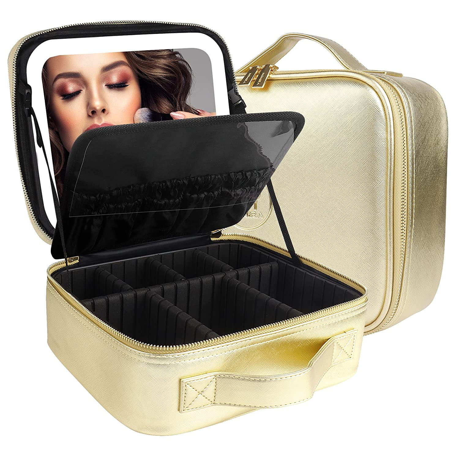 Makeup Bag with Light-up Mirror Travel Makeup Train Case Cosmetic ...