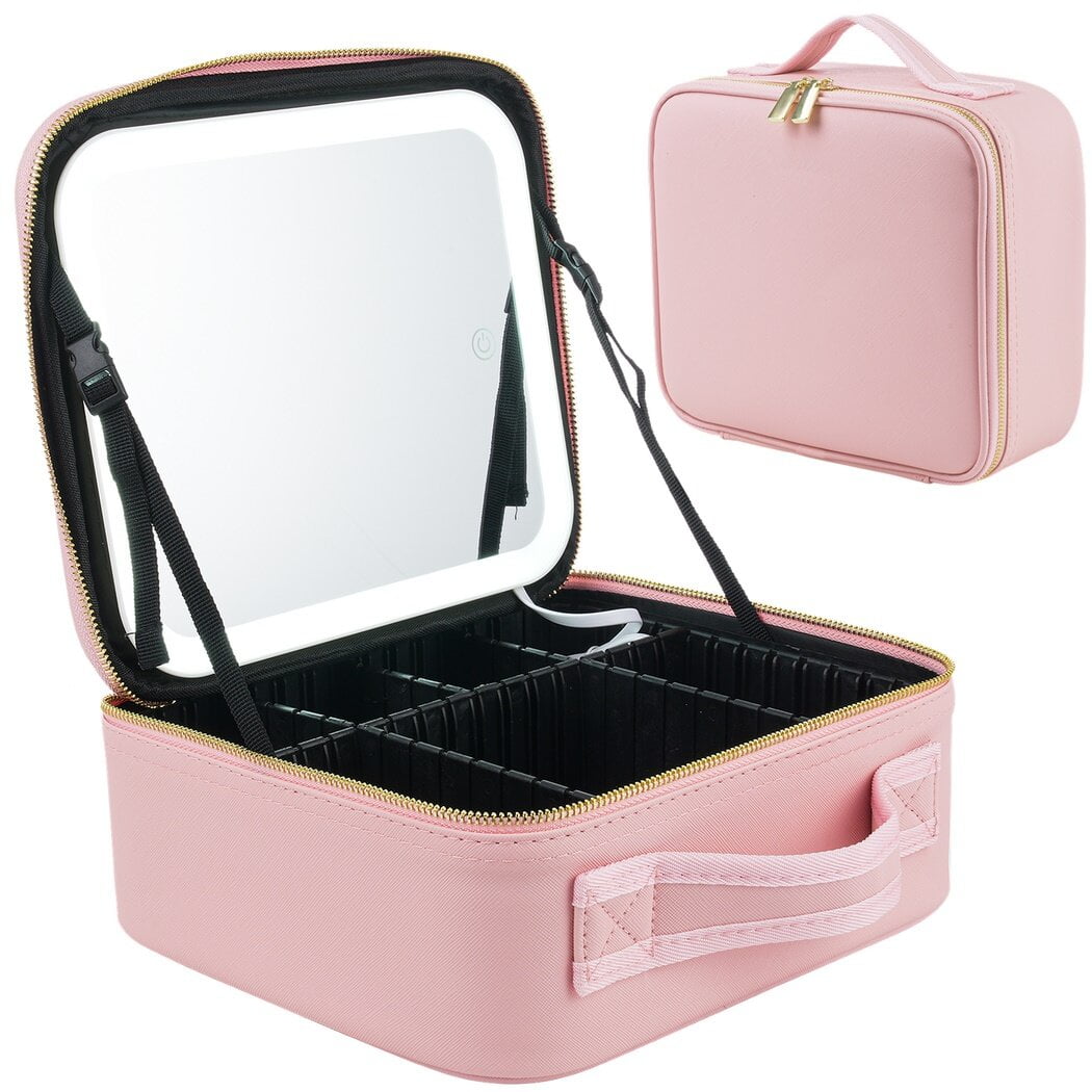 Makeup Bag With Lighted Mirror Travel Makeup Train Case With 3 Color