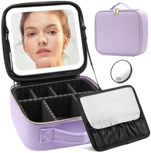 Makeup Bag with Magnetic Detachable Lighted Mirror Swivel Angle, Travel ...