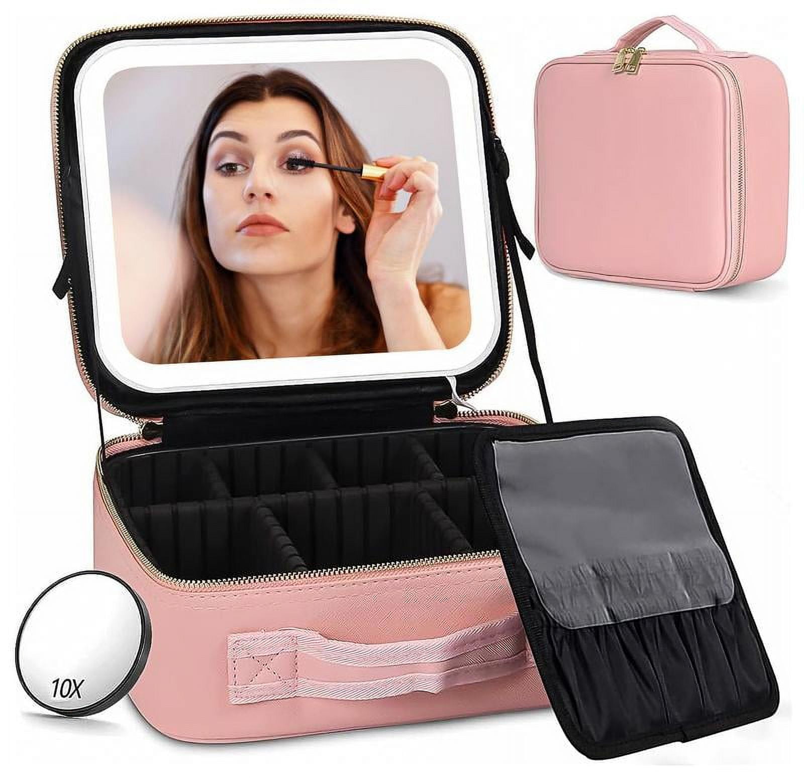 Makeup Bag with Mirror and Light Travel Makeup Train Case Cosmetic Bag ...