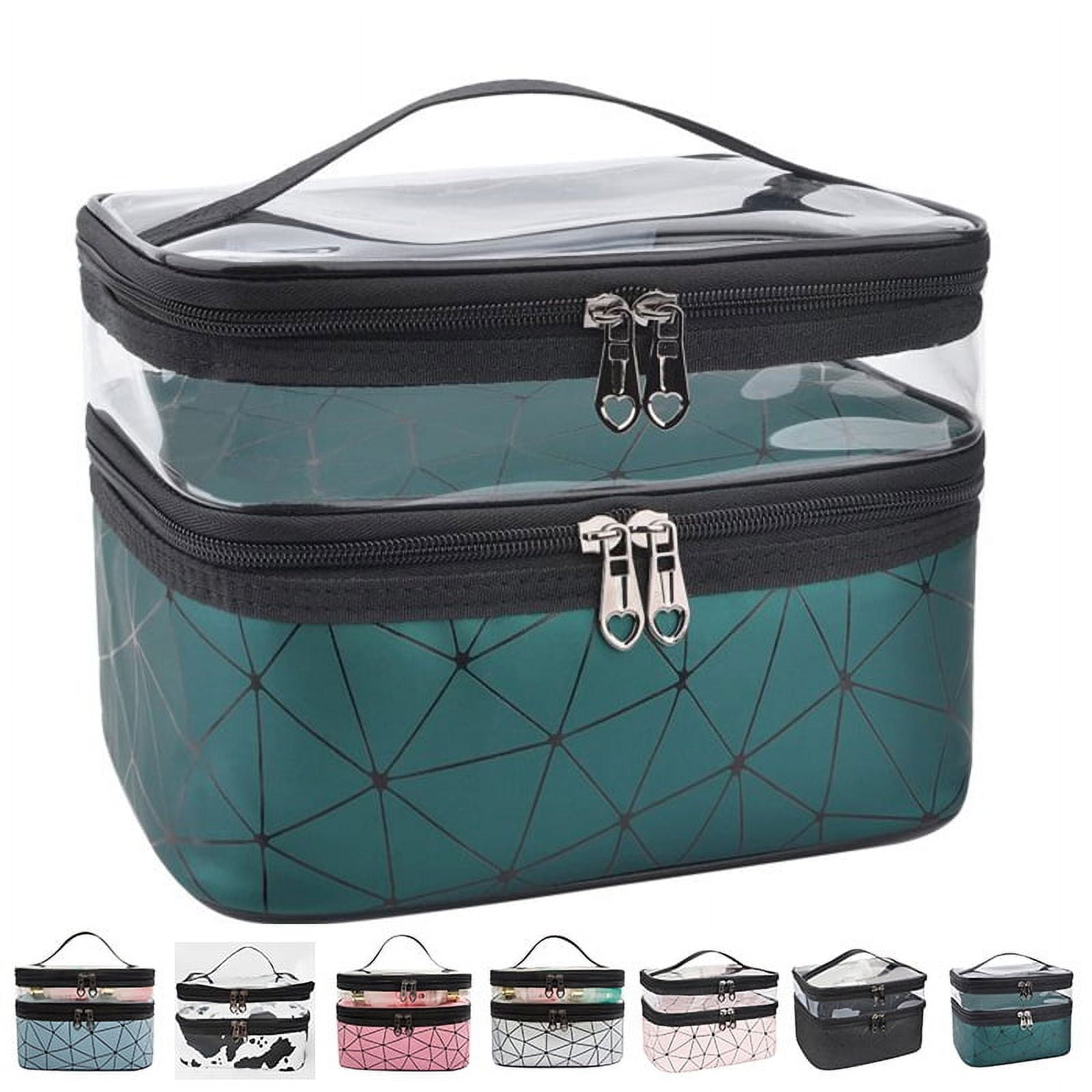 Makeup Bag Organizer Cosmetic Bags Double Layer Clear Travelling Waterproof Make Up Case PU ...