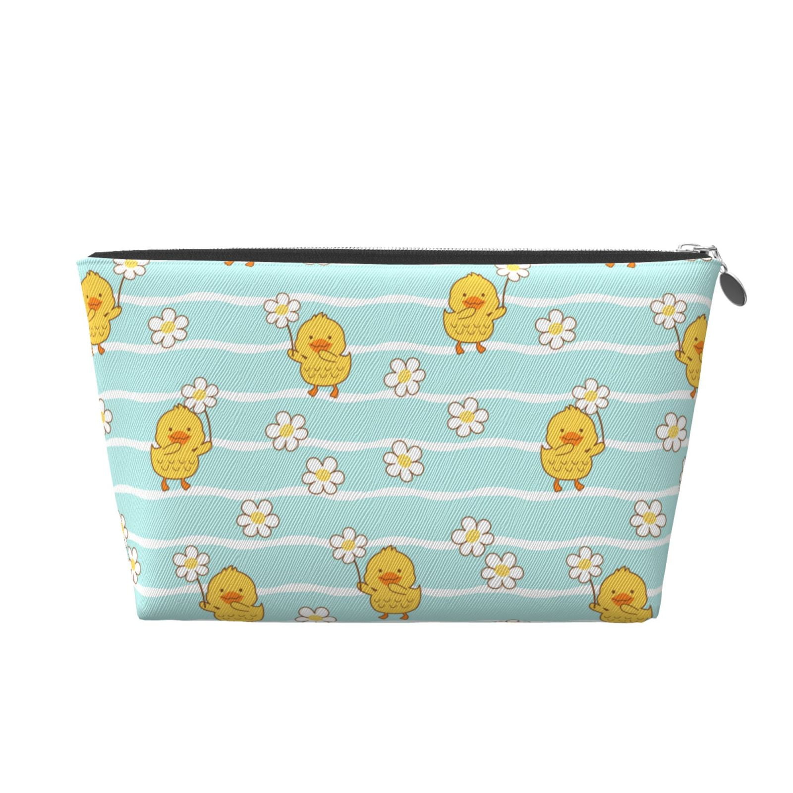 Makeup Bag - Wavy Pattern Cute Duck Daisy Cosmetic Bag Portable Travel ...