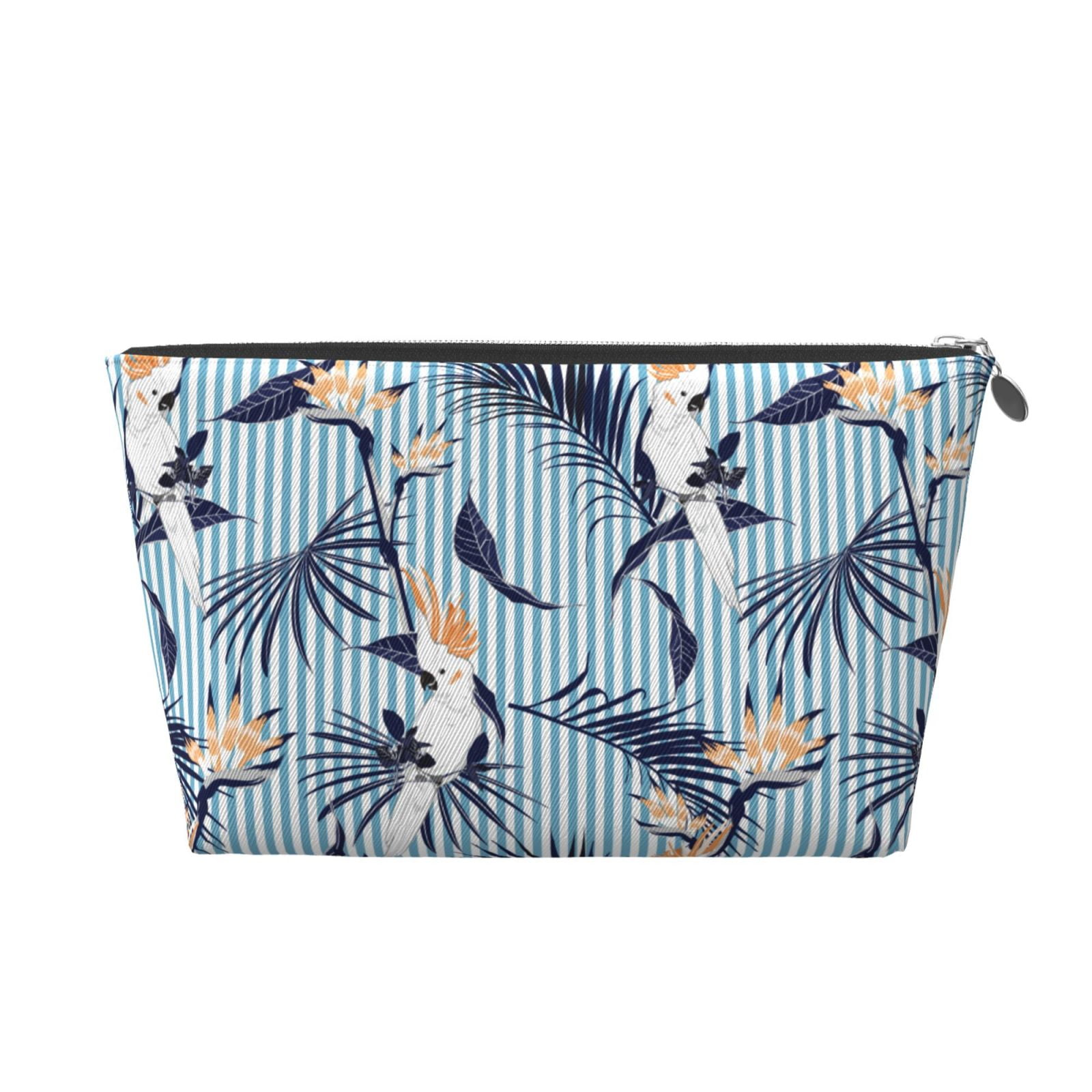 Makeup Bag - White Cockatoo Parrot Palm Leaves Cosmetic Bag Portable ...