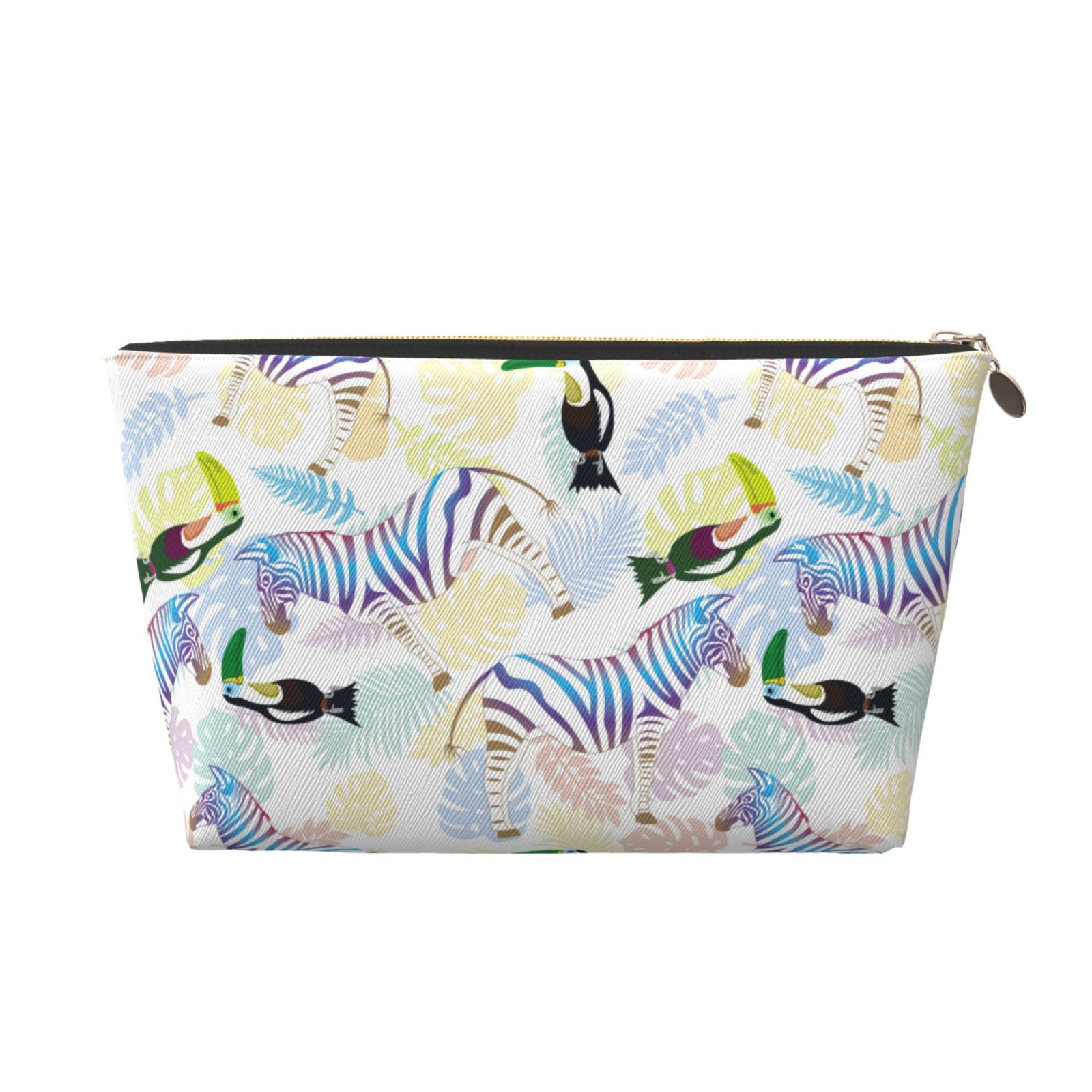 Makeup Bag - Zebra toucan tropical leaves Cosmetic Bag Portable Travel ...