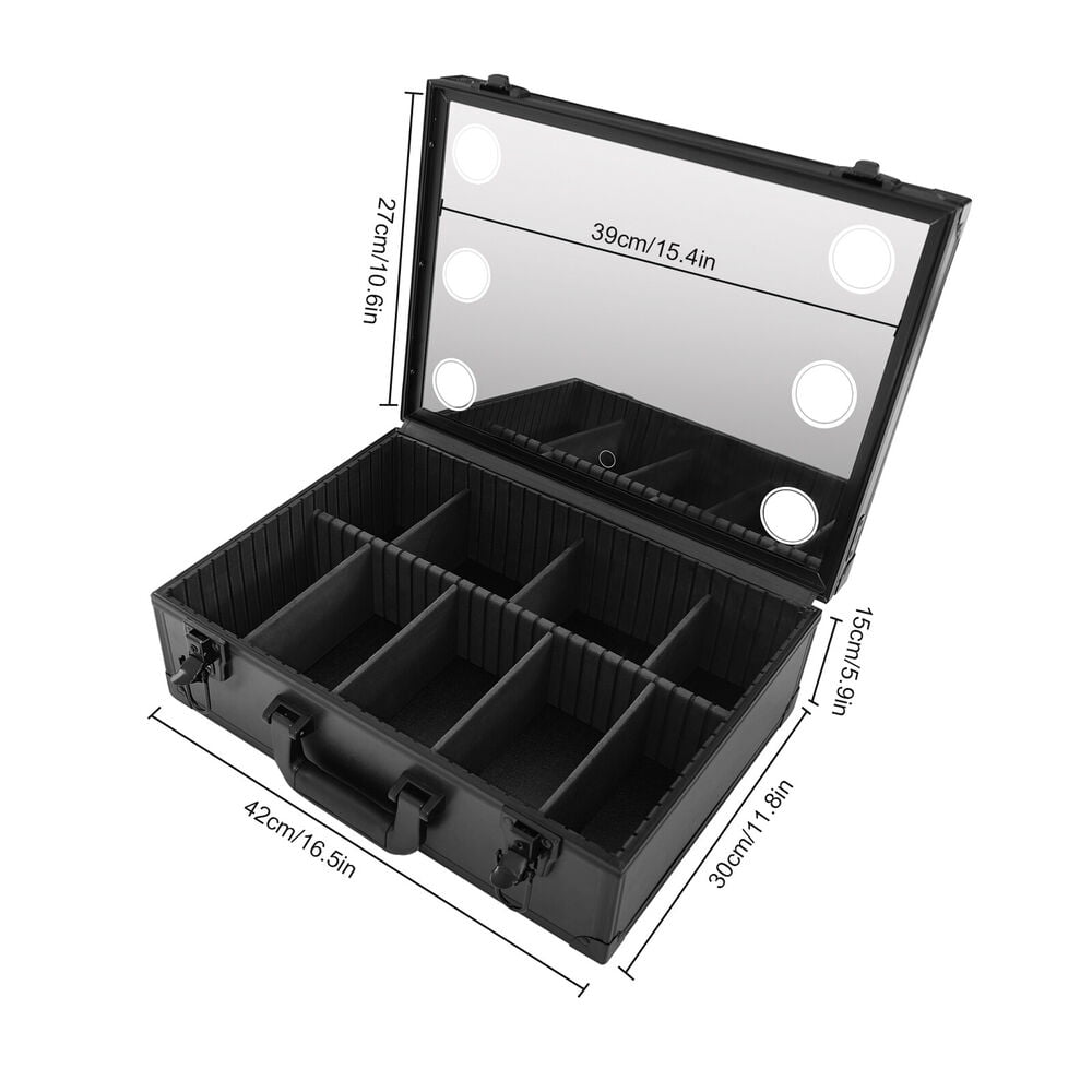 Makeup Bag with Mirror LED Light Travel Makeup Case Cosmetic Box ...