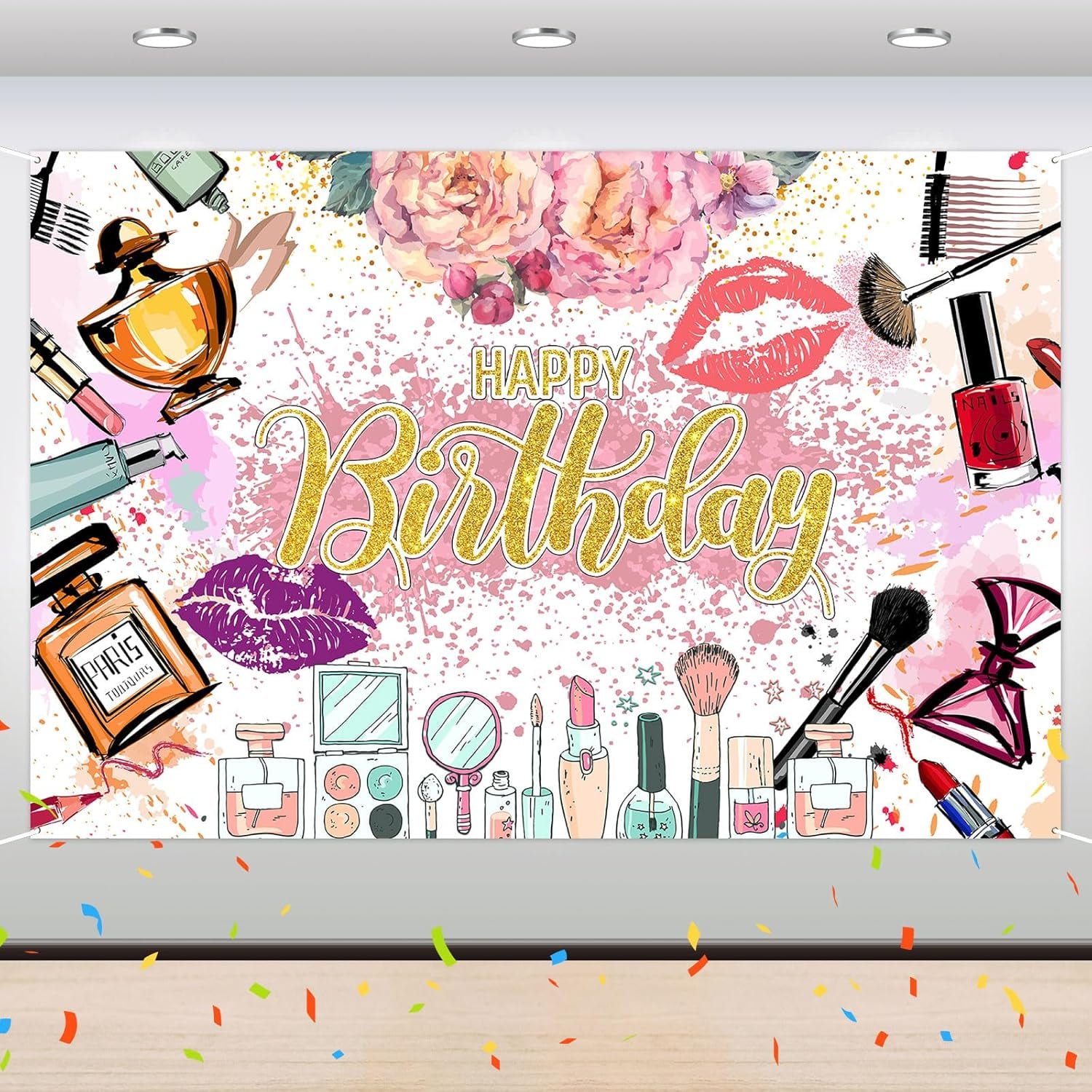 Makeup Birthday Backdrop Banner - Girl Women Makeup Artist Birthday ...