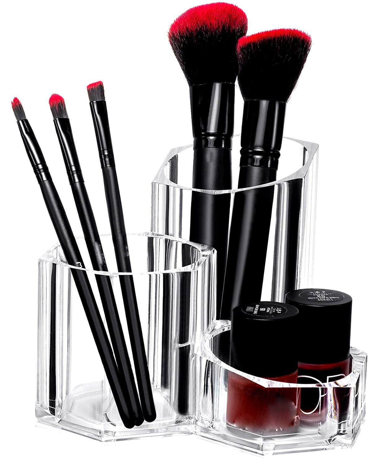 Makeup Brush Holder Organizer, 3 Slot Acrylic Cosmetics Brushes Pen ...