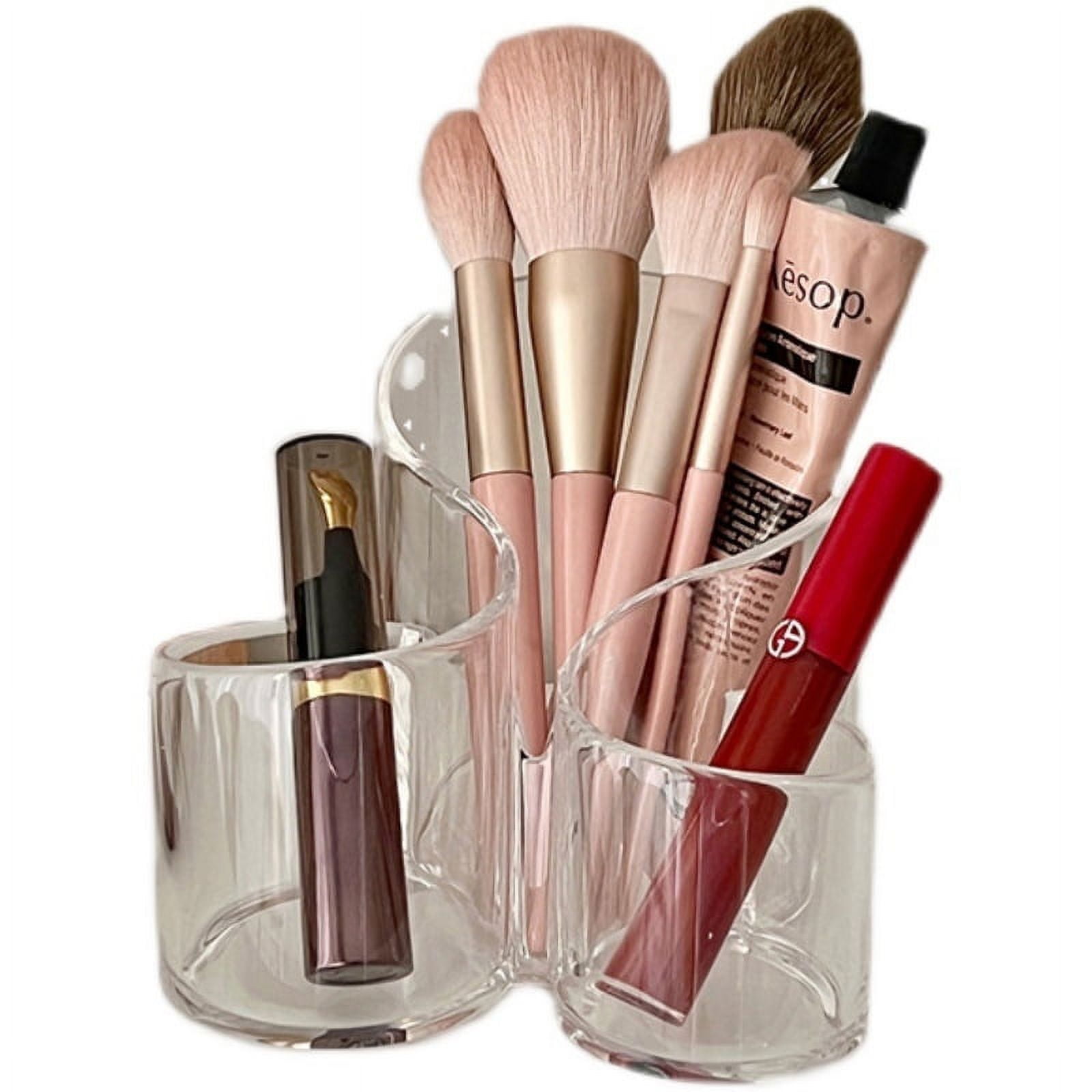 Acrylic Makeup Brush Holder Organizer, 3 Slot Plastic Cosmetics Brushes ...