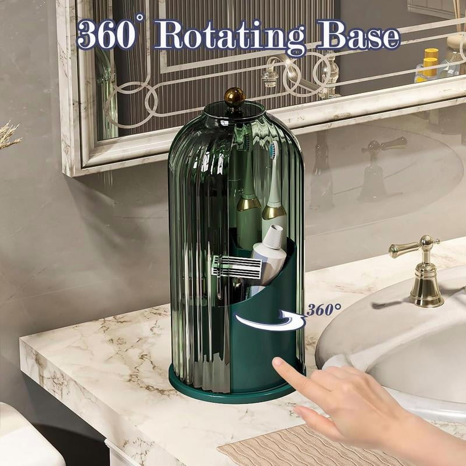 Makeup Brush Holder Organizer with Lid 360 Rotating Clear Dustproof Makeup Brush Organizer Boxes ...