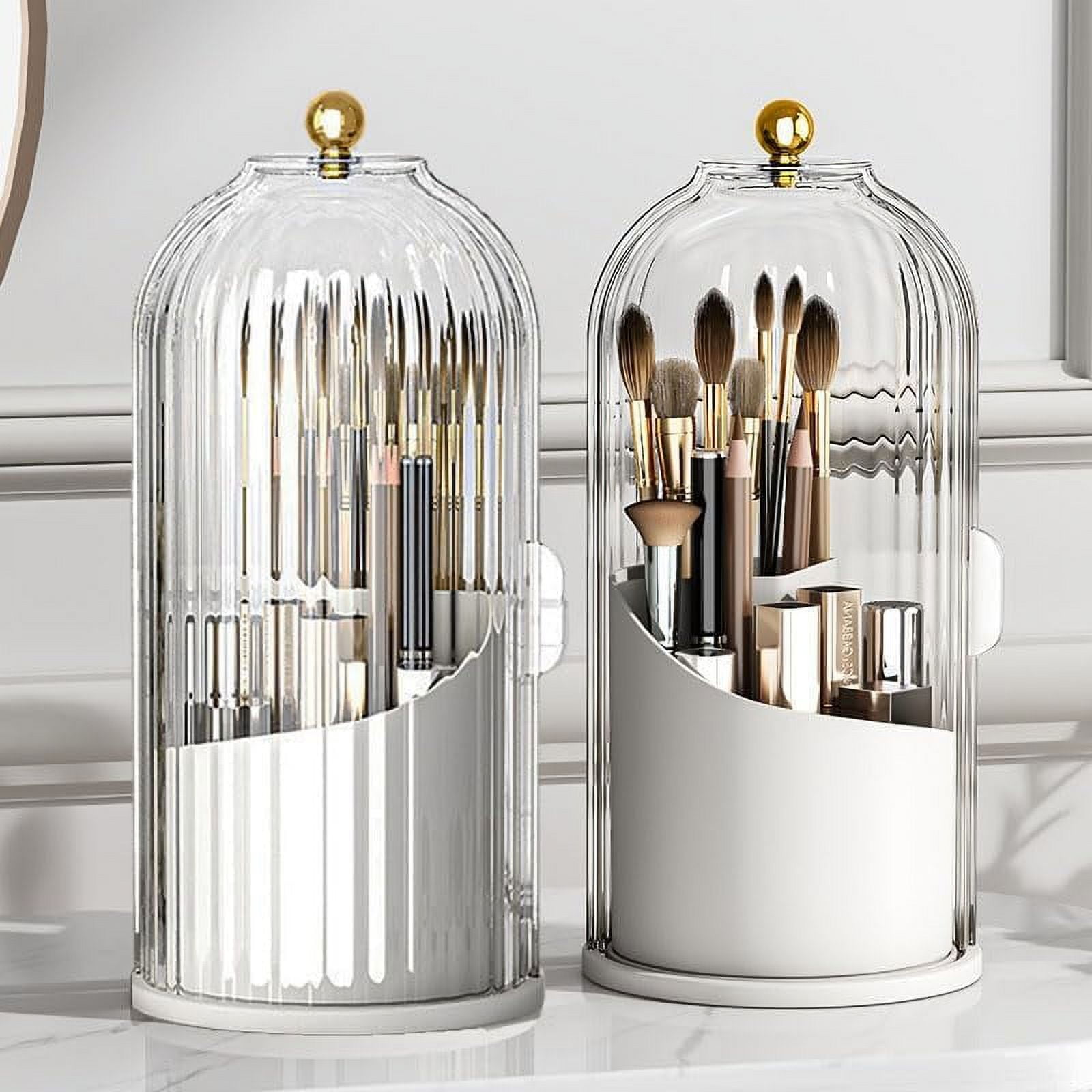 Makeup Brush Holder Organizer with Clear Lid 360 Rotating Sliding ...
