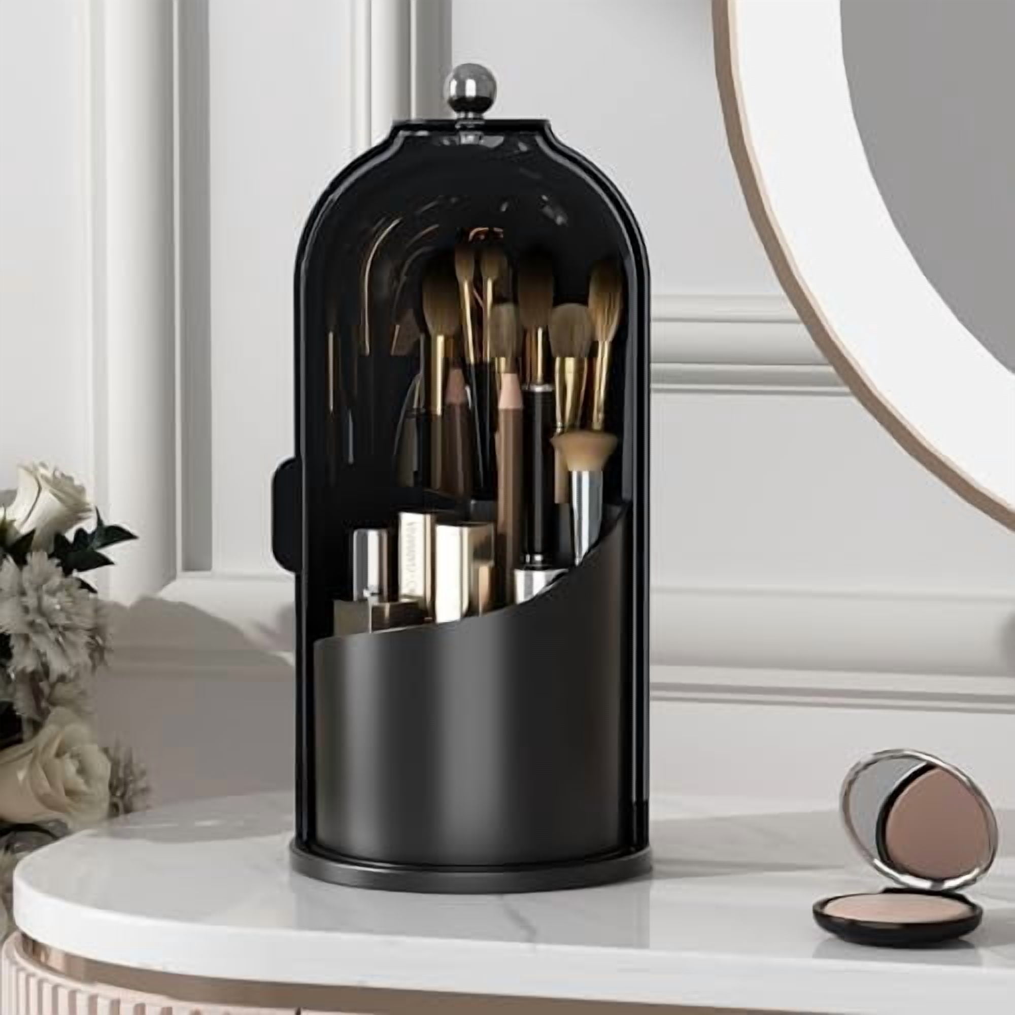 Makeup Brush Holder with Lid 360 Rotating Clear Dustproof Make Up ...