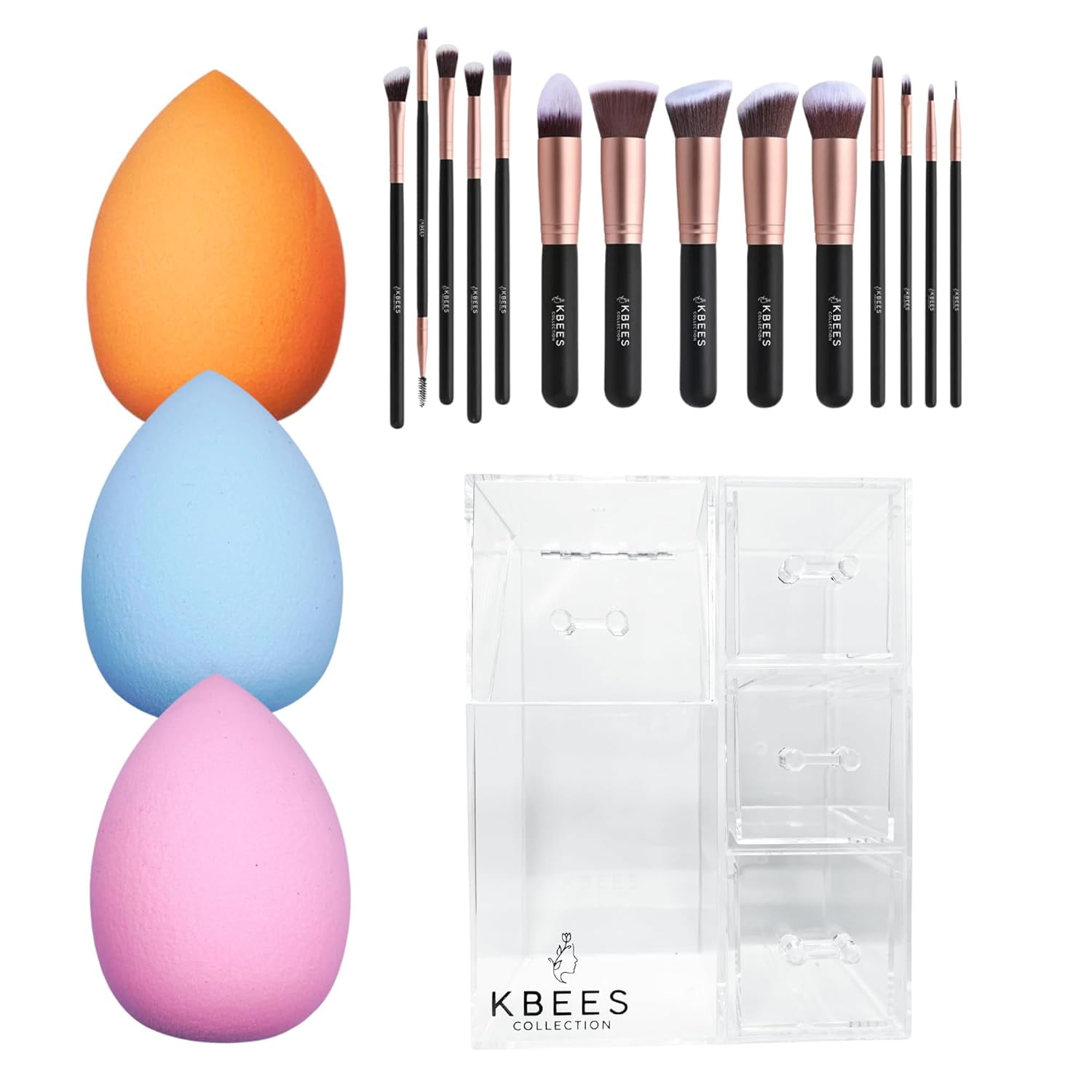 Makeup Brush Set with Acrylic Beauty Organizer and Blenders Set by ...