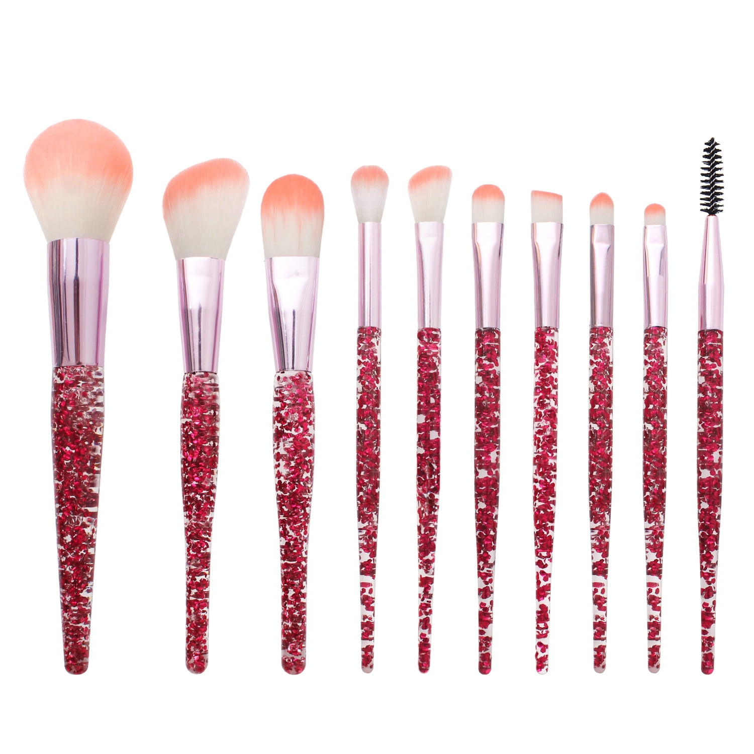 Makeup Brushes Set 10pcs Shiny Crystal Handle Soft Nylon Bristles ...
