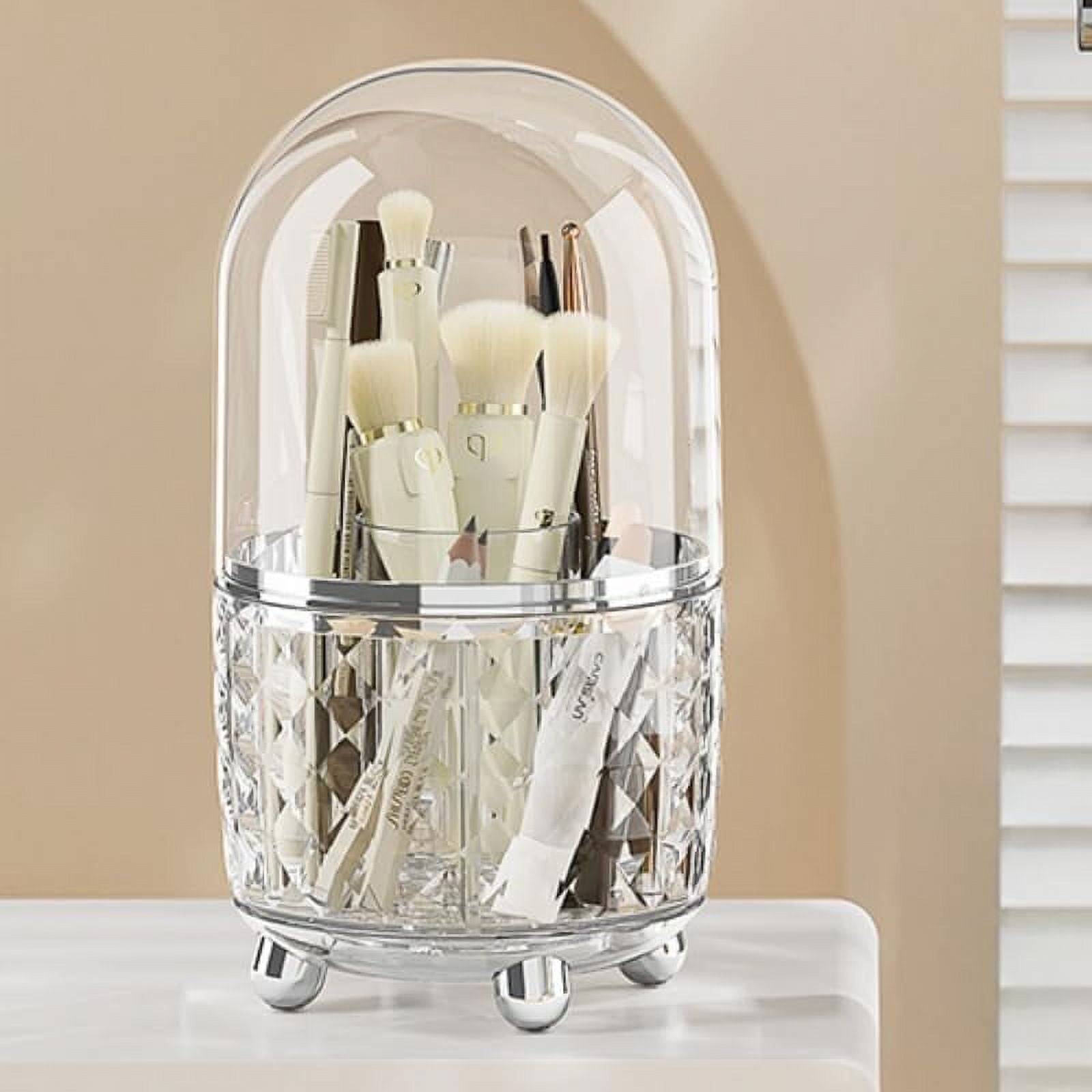 Makeup Brushes holder with Lid,Cosmetic Organizer,360° Rotating Desktop ...