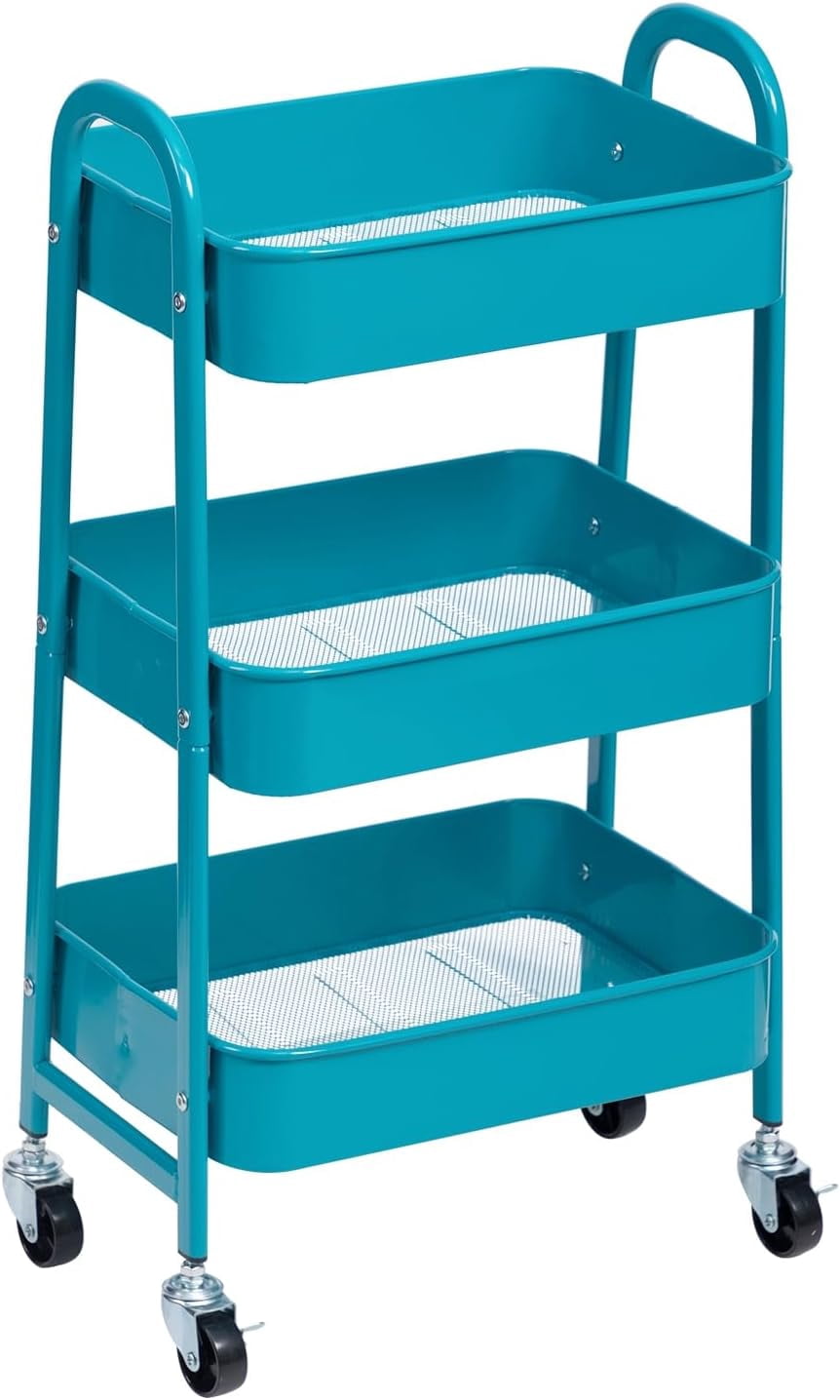 Makeup Cart, Movable Rolling Organizer Cart, 3 Tier Metal Utility Cart ...