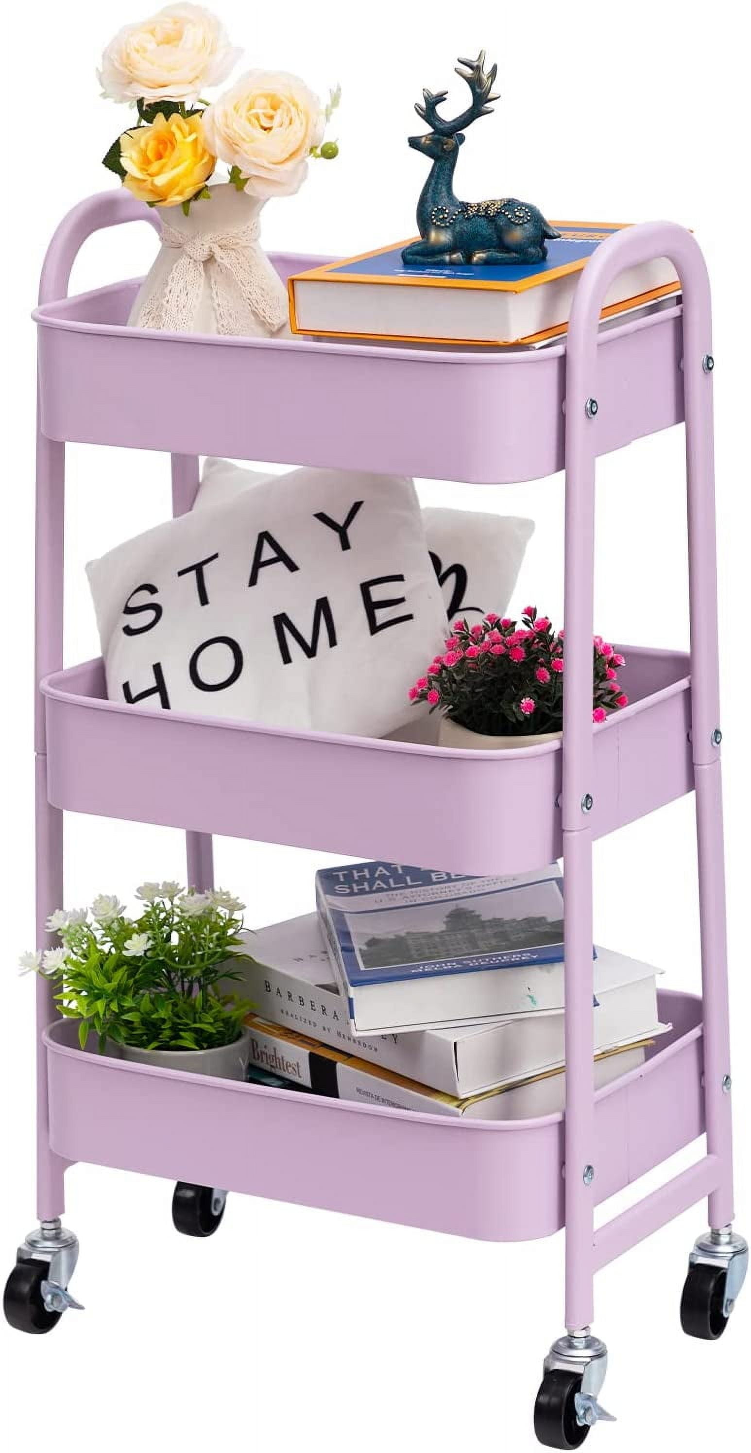 Makeup Cart, Movable Rolling Organizer Cart, 3 Tier Metal Utility Cart ...