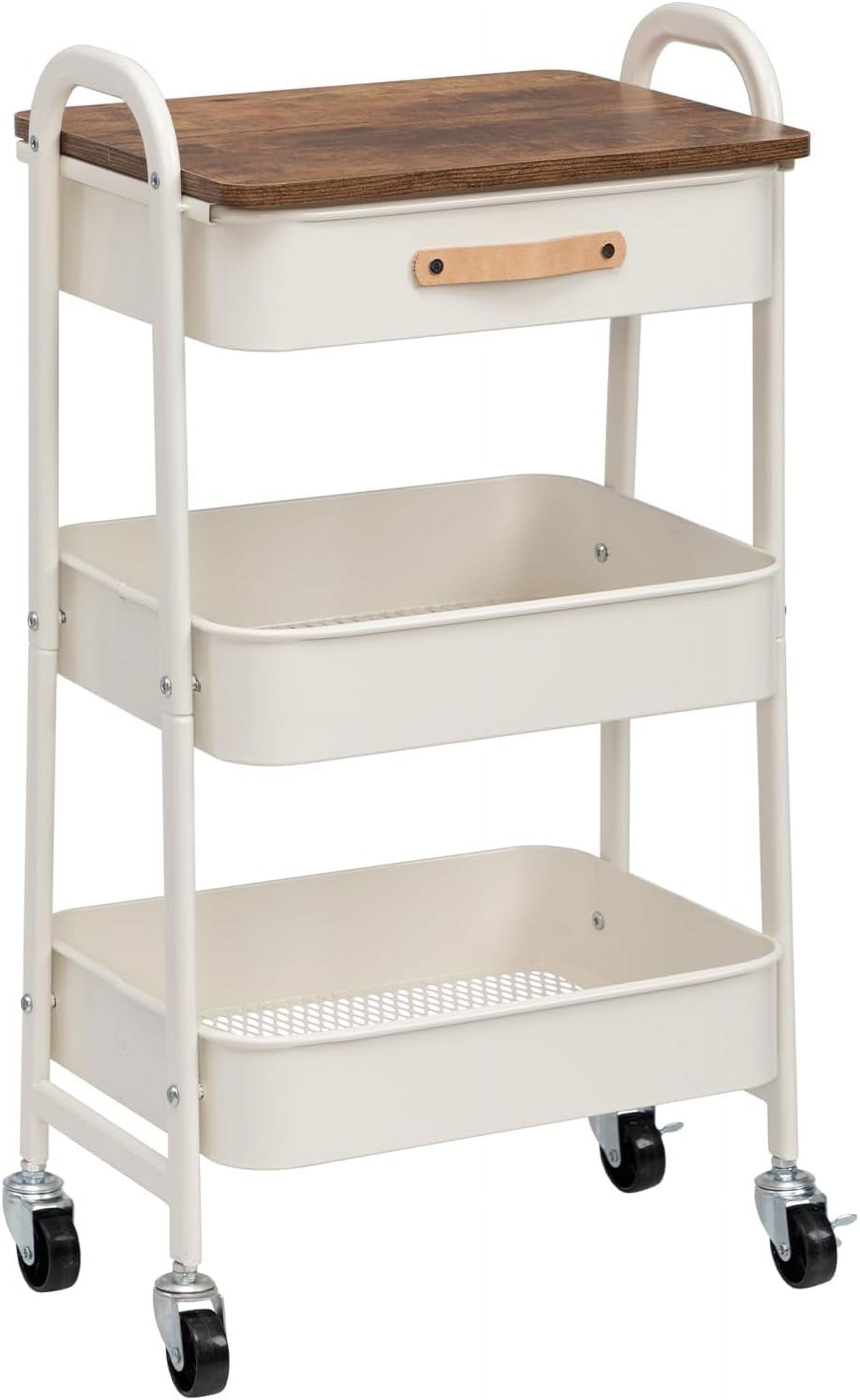 Makeup Cart Movable Rolling Organizer Cart with Drawer, 3 Tier Metal ...