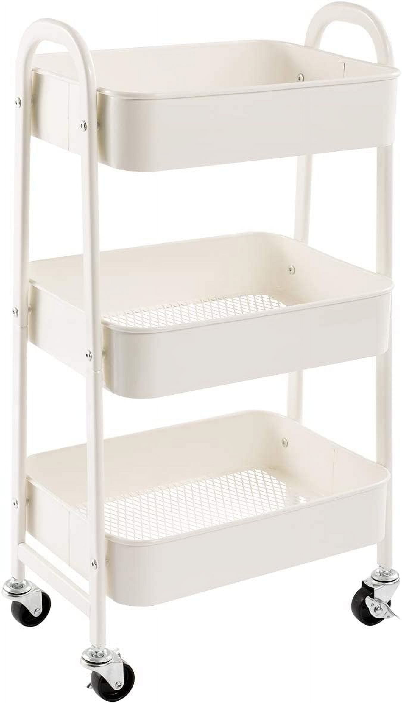 Makeup Cart, Movable Rolling Organizer Cart, White 3 Tier Metal Utility ...