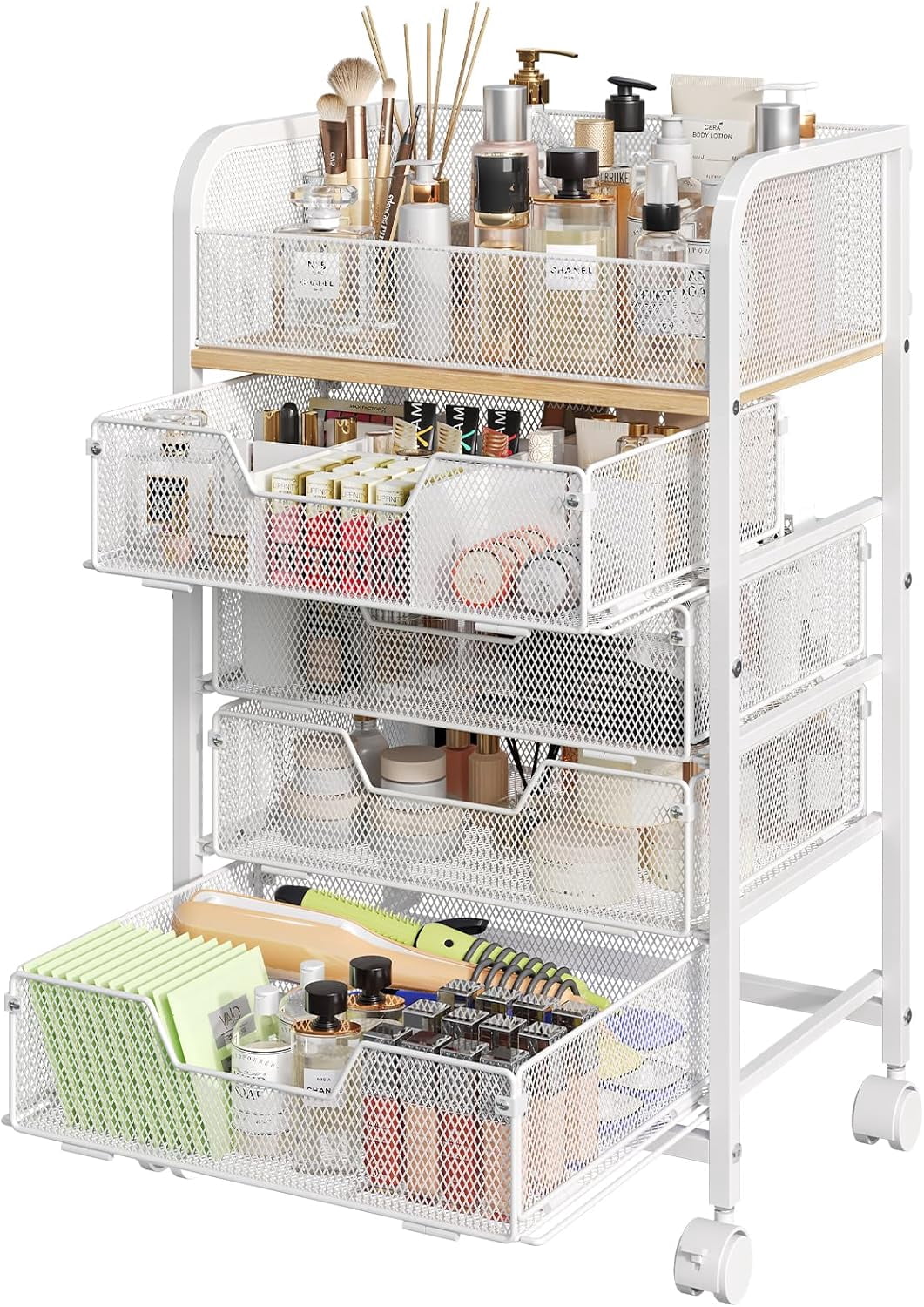 Makeup Cart Organizer with 4 Drawers, Large Floor Skincare Organizers ...