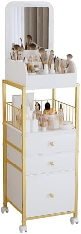 Makeup Cart Organizer with Mirror, Large Floor Skincare Organizers Make ...