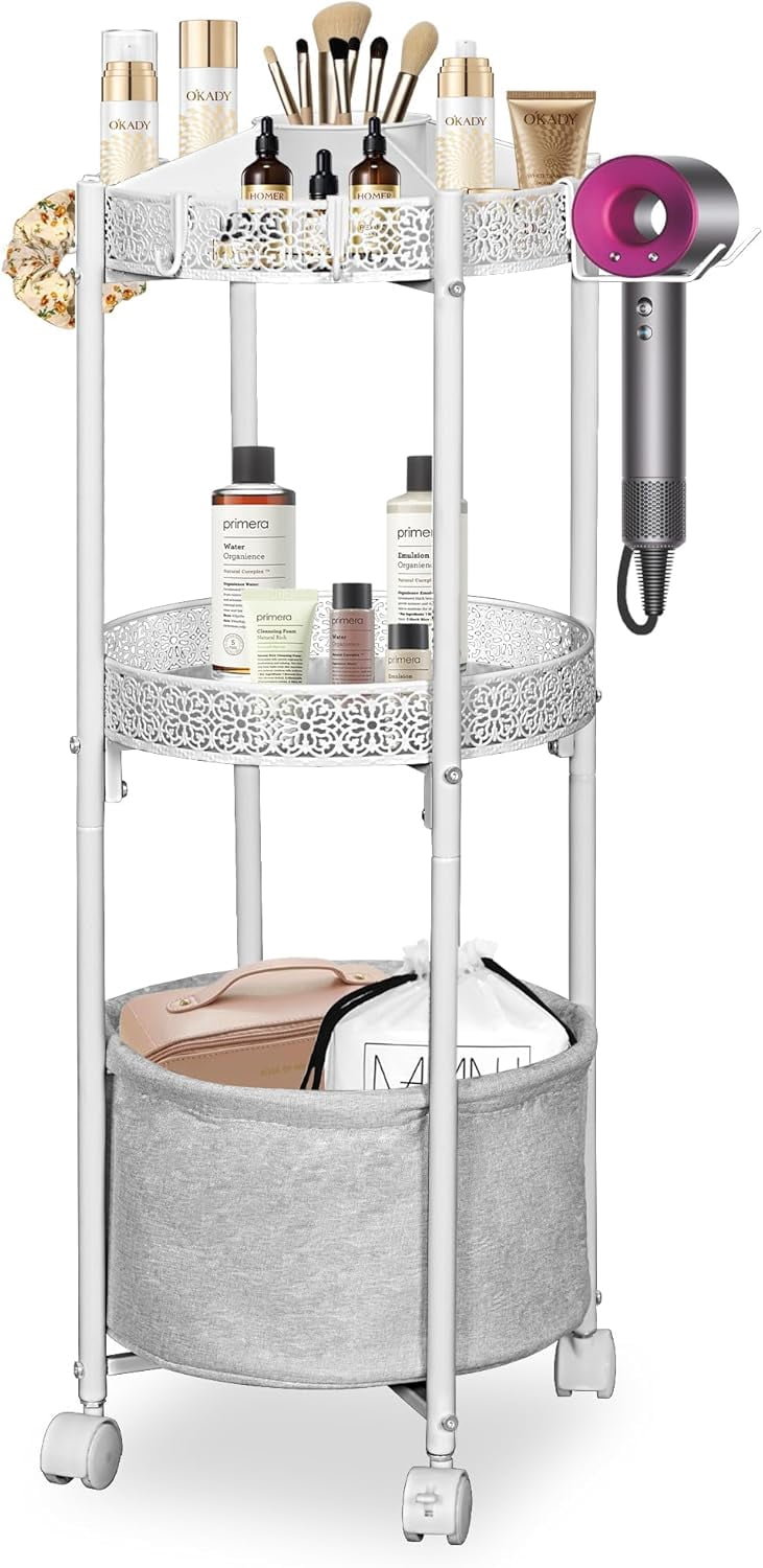 Makeup Cart Organizer with Wheels - 3-Tier Rolling Skincare & Vanity ...