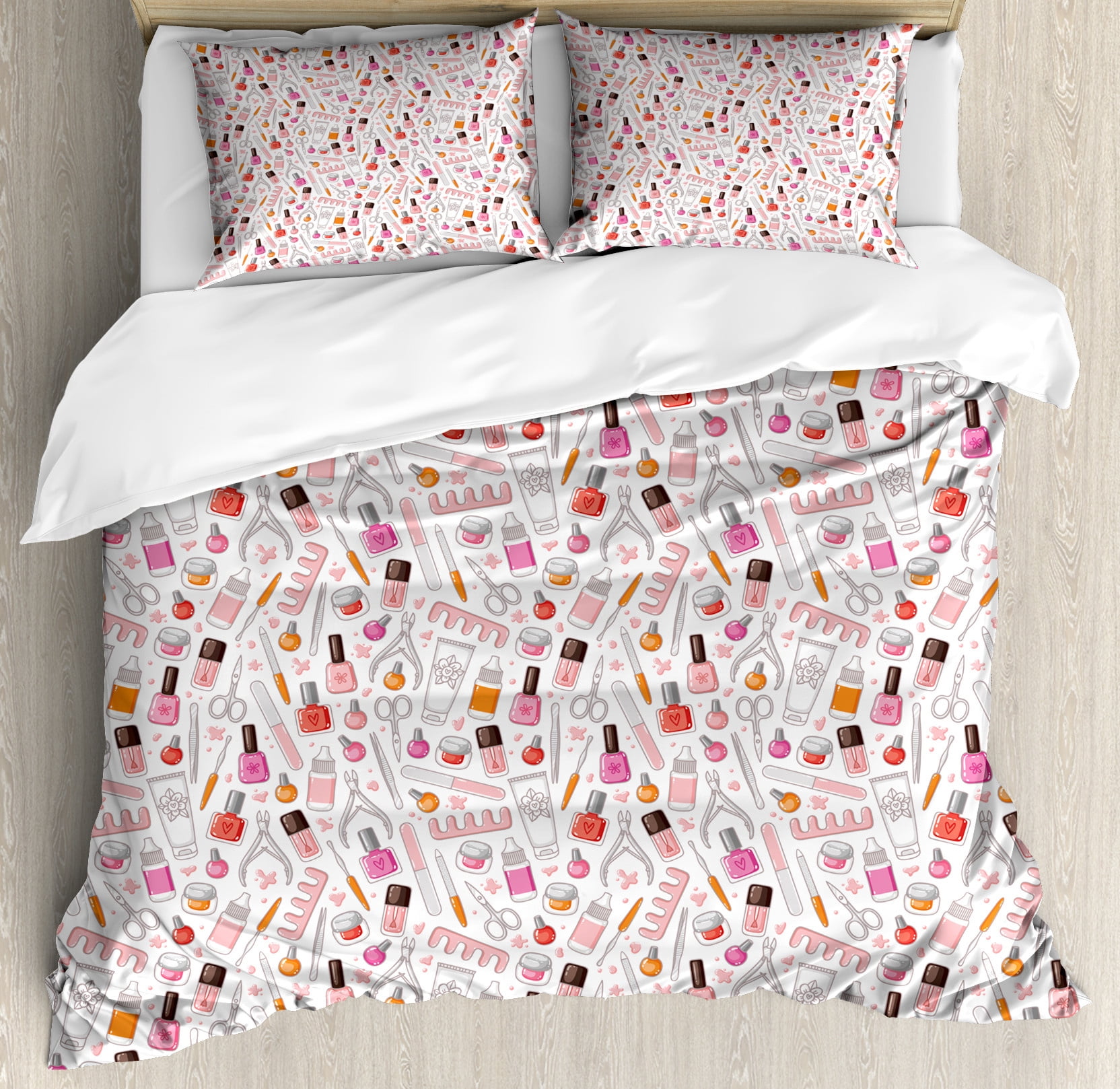 Makeup Duvet Cover Set, Illustration of Girly Nail Polish Glamour ...