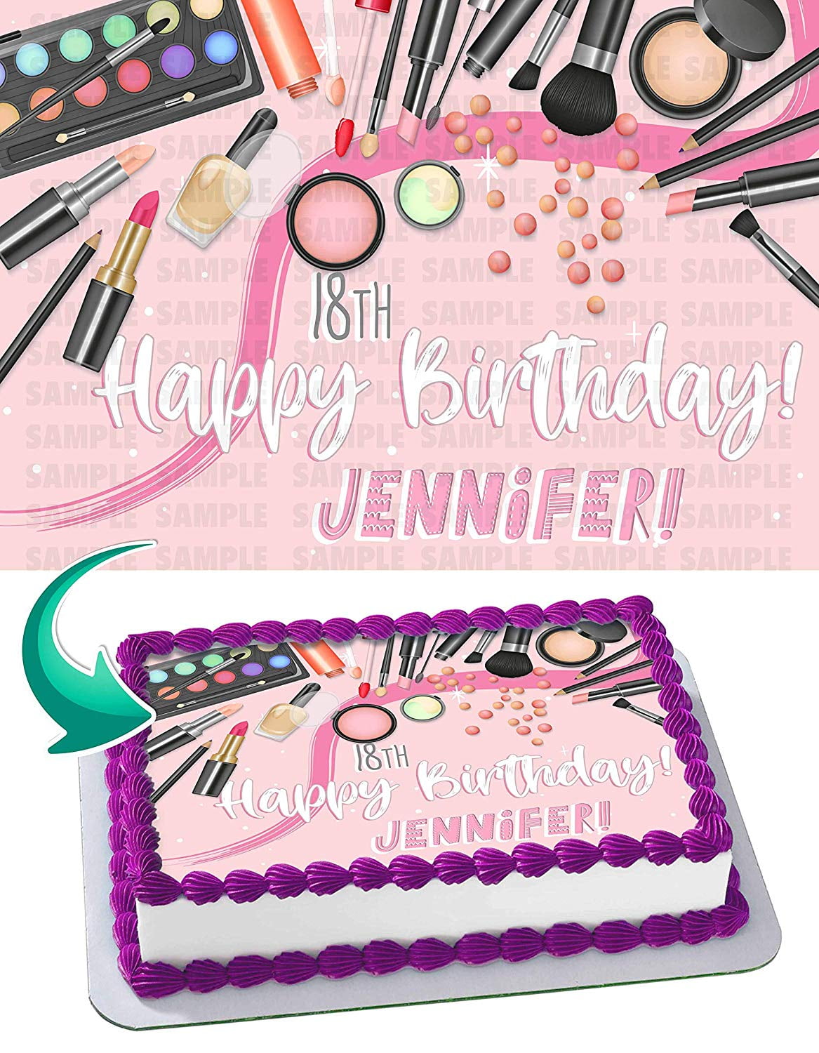 Makeup Edible Cake Image Topper Personalized Birthday Party 1/4 Sheet ...