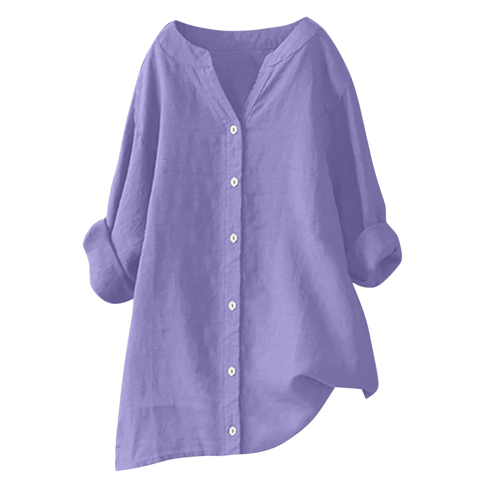 Women's 2025 Cotton Linen Button Down Shirts Summer Blouse Long Sleeve ...