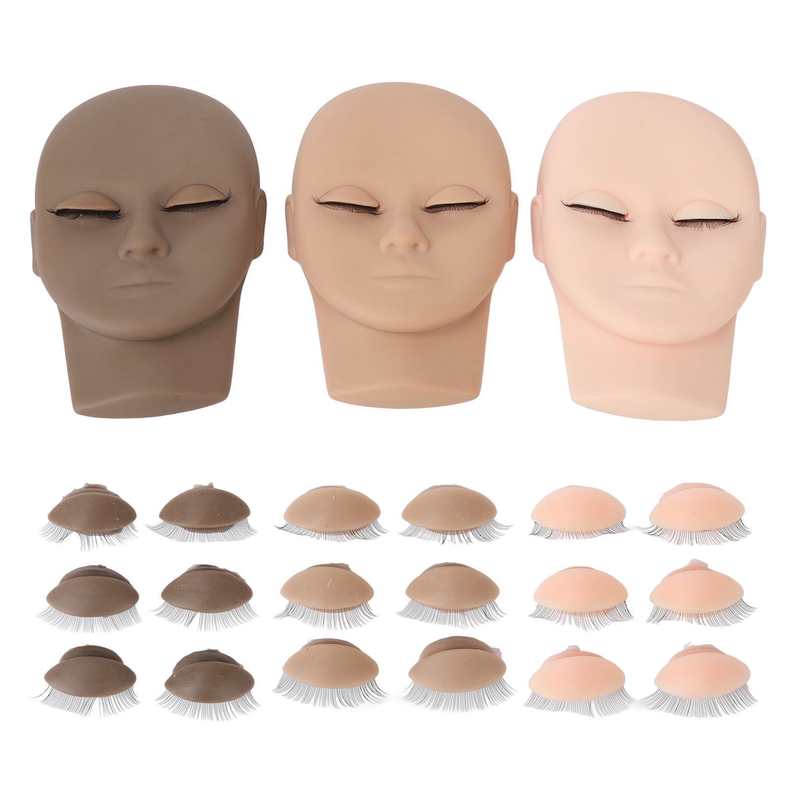 Makeup Lash Mannequin Head, 3-Pack Practice Doll with Removable Eyelids ...