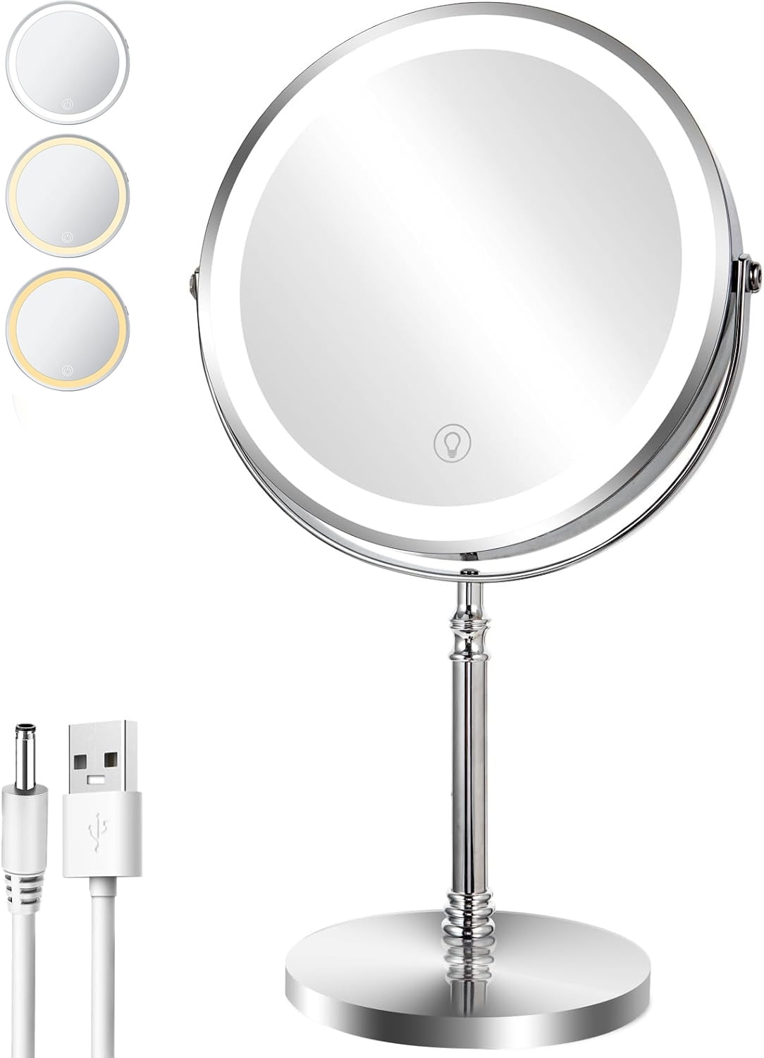 Makeup Mirror with Lights, Double-Sided 1X/10X Magnification, 8 ...