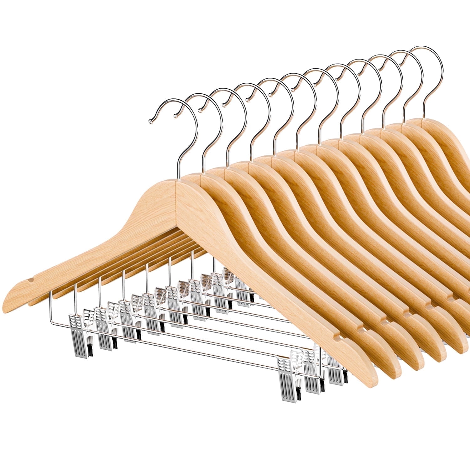Askmuse Wooden Hangers with Clips, Solid Lacquer Finish, 360° Swivel ...