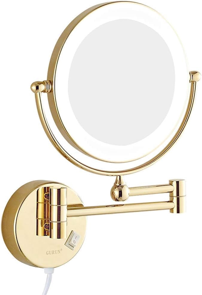 Makeup Mirrors Wall Mounted,Bathroom Brass Lighted Magnify Folding ...