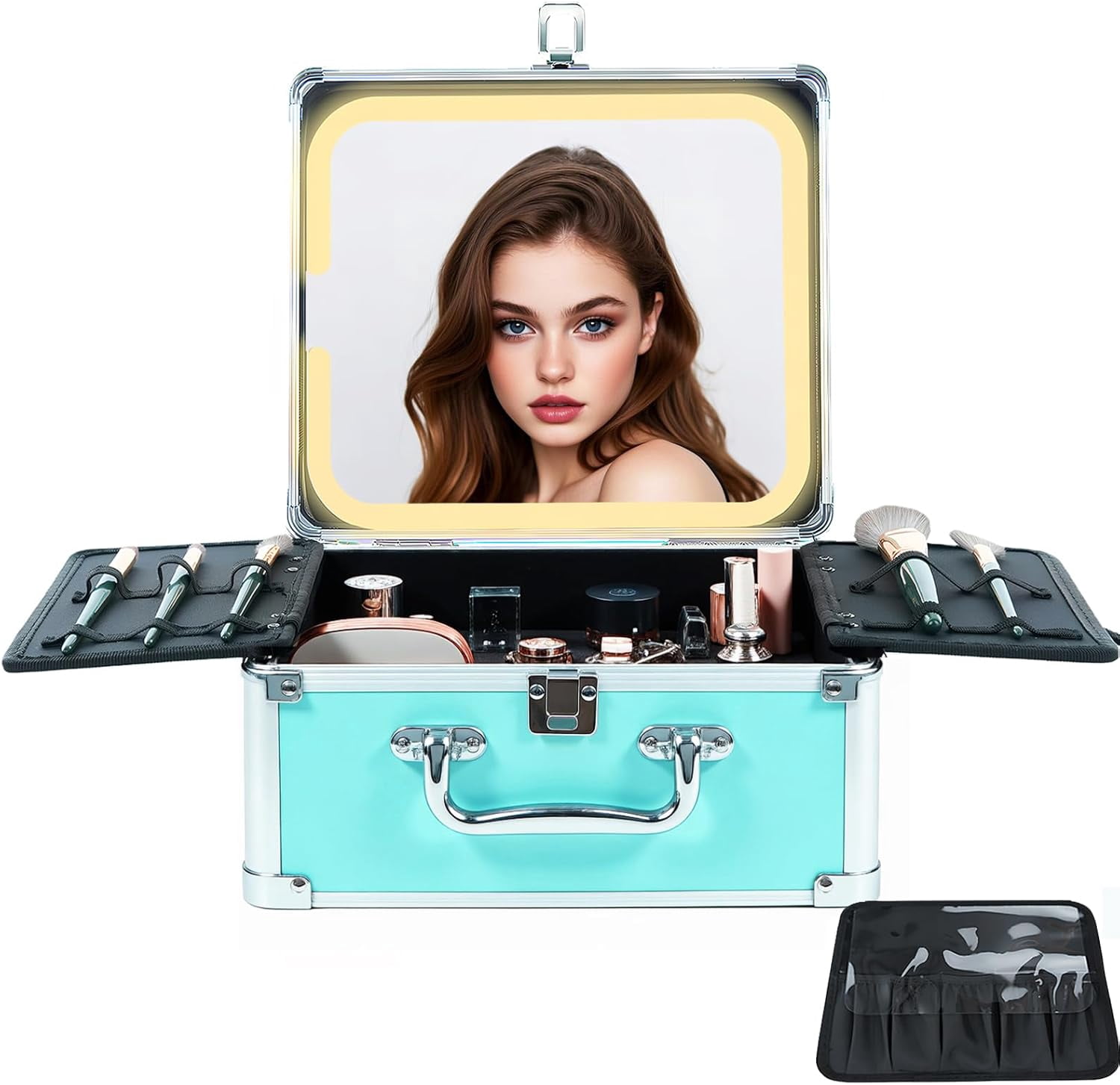 Makeup Organizer Box with Detachable Lighted Mirror, Travel Train ...