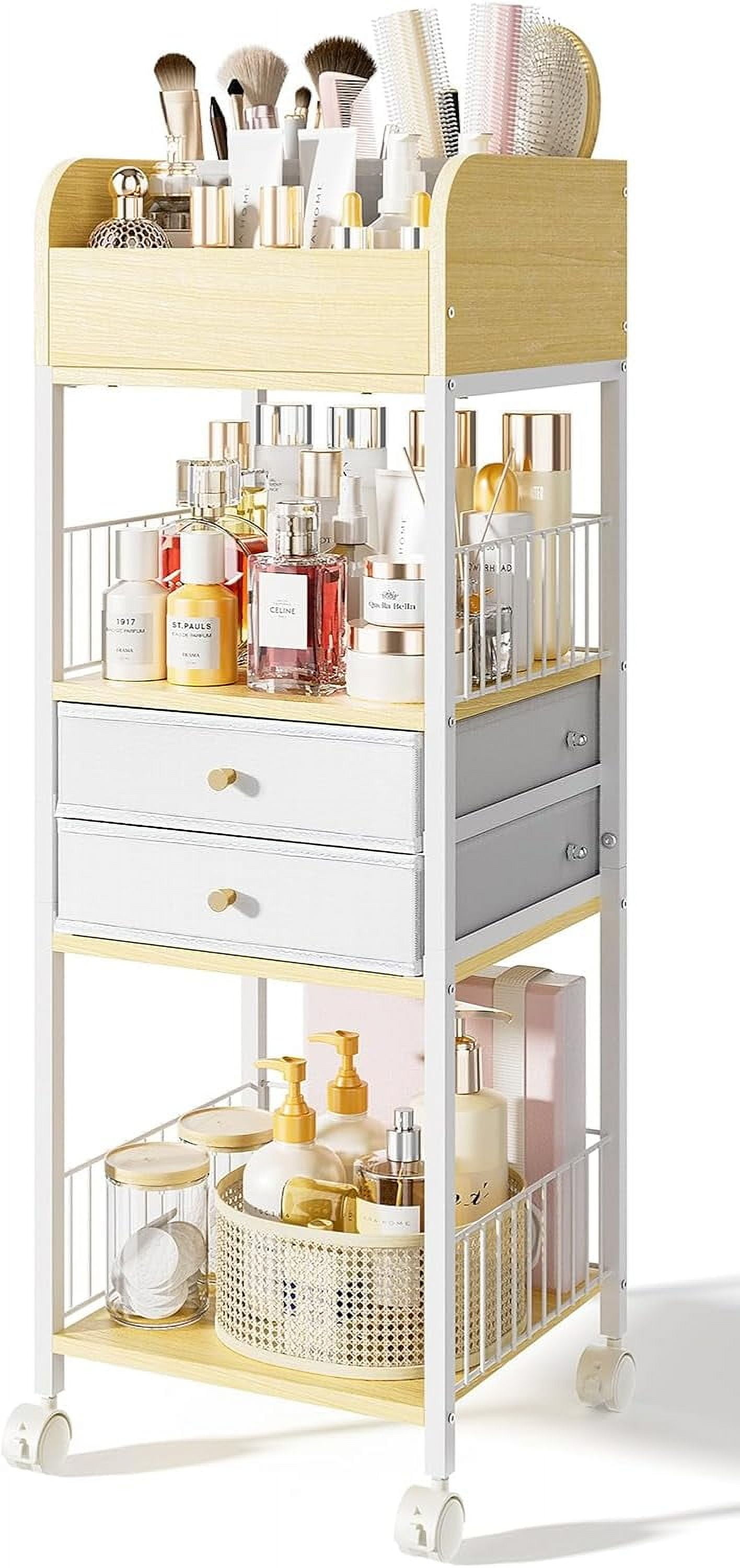 Makeup Organizer Cart with 2 Drawers, Rolling Bathroom Organizers and ...