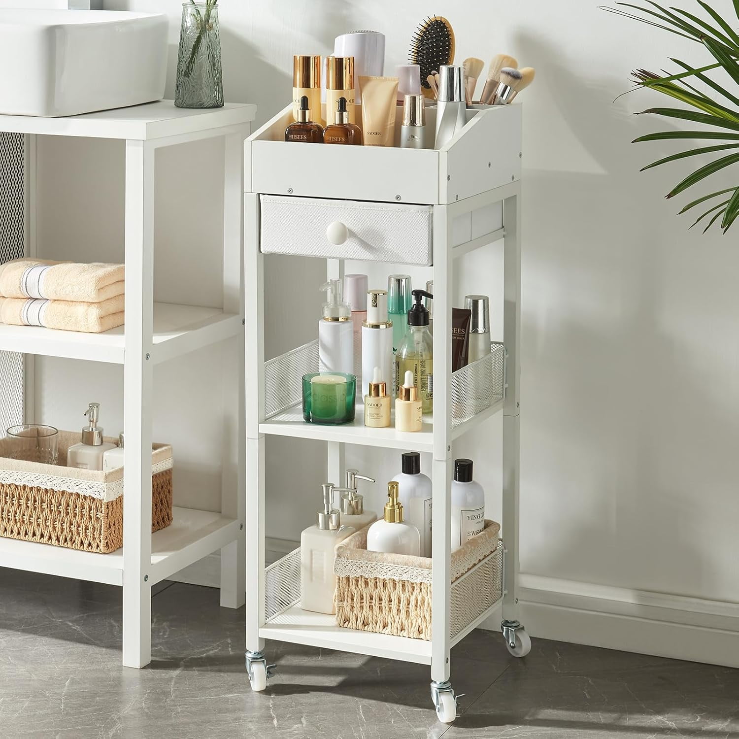 Makeup Organizer Cart,3 Tier Floor Make up Storage Stand with Drawer ...