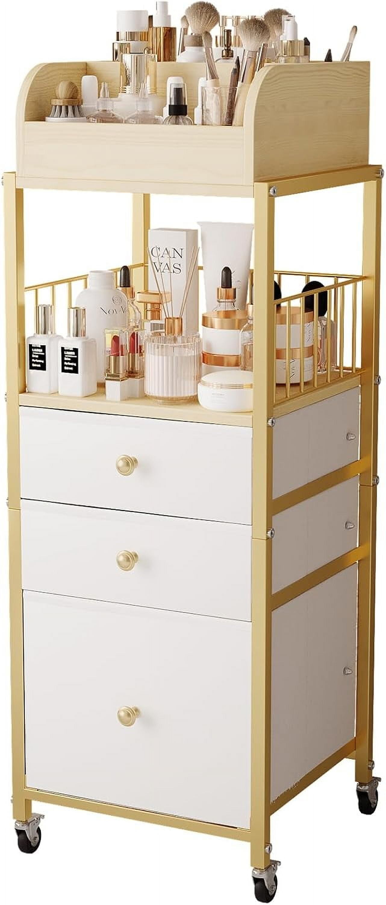 Makeup Organizer Cart with Drawers, Floor Skincare Organizers Make Up ...