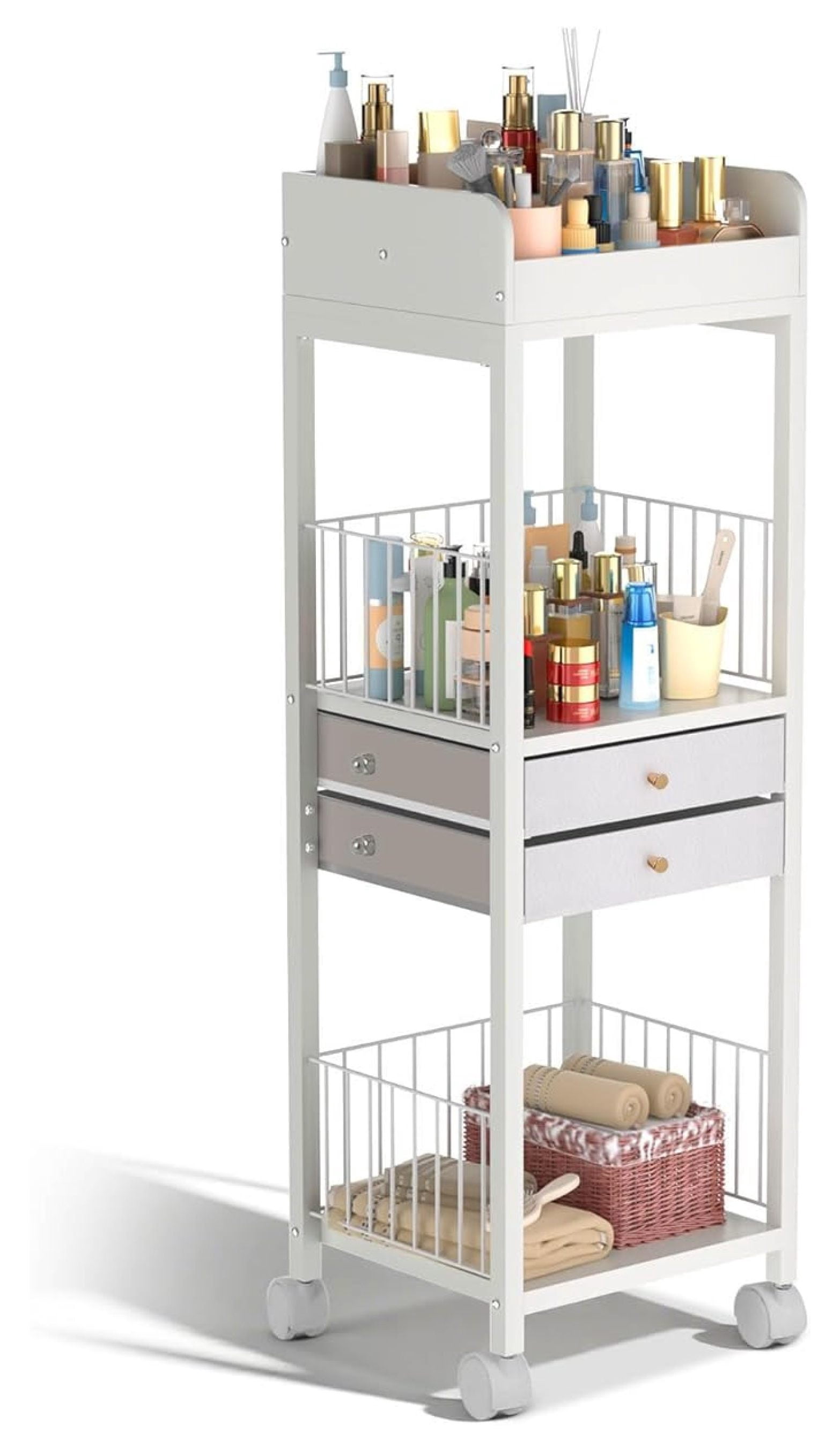 Makeup Organizer Cart, Rolling Floor Organizer Cart with 2 Drawers ...