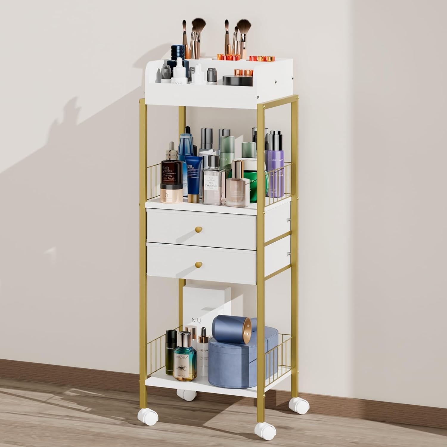 Makeup Organizer Cart Shelf Floor Skincare Organizers Make Up and ...