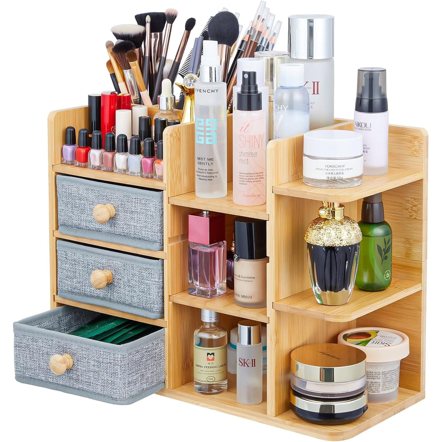 Makeup Organizer Countertop, Cosmetic Skincare Organizers With 3 Makeup ...